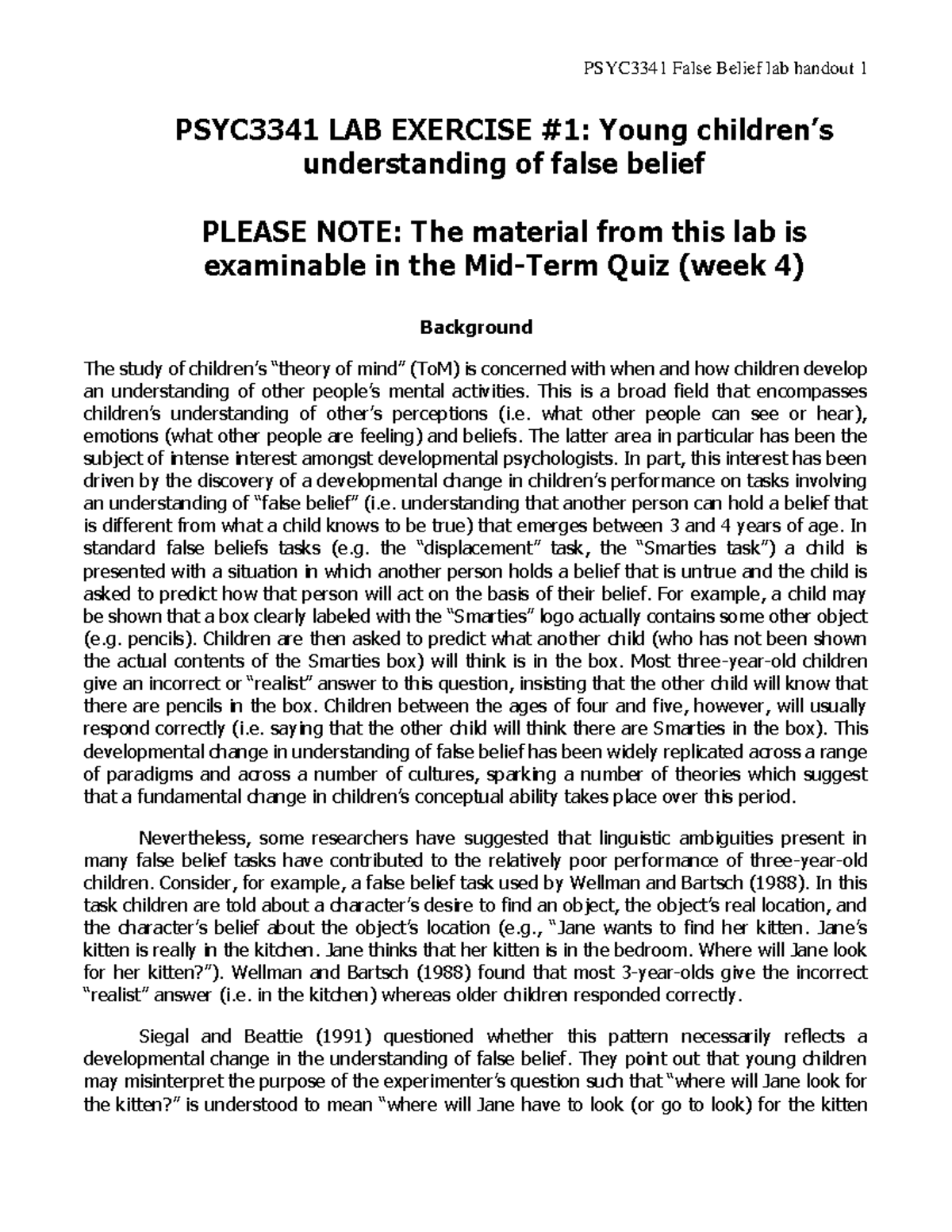 PSYC3341 False Belief LAB Exercise 2022 - PSYC3341 False Belief lab ...