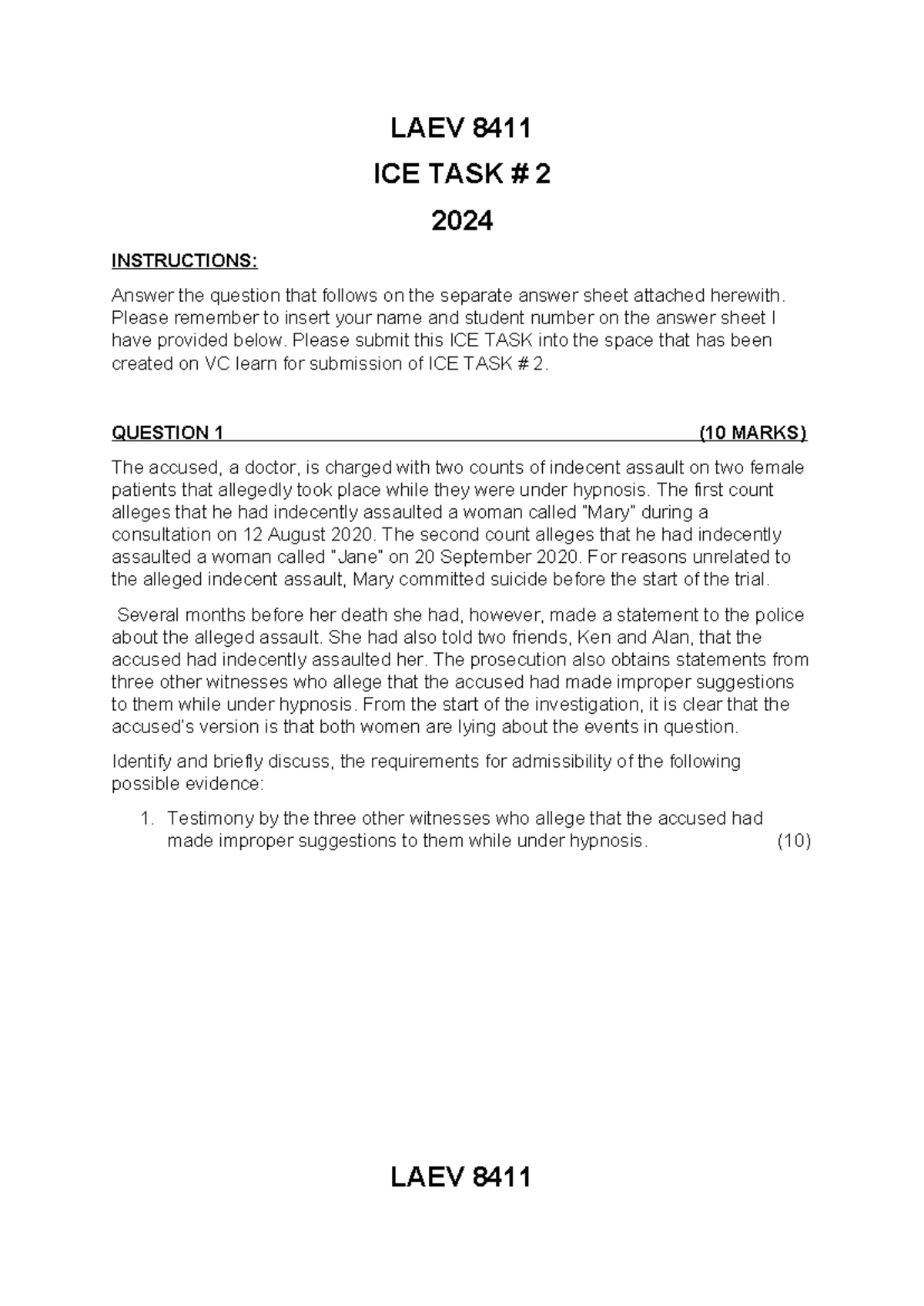 LAEV 8411 ICE TASK # 2 2024 - LAEV 8411 ICE TASK # 2 2024 INSTRUCTIONS: Answer the question that ...