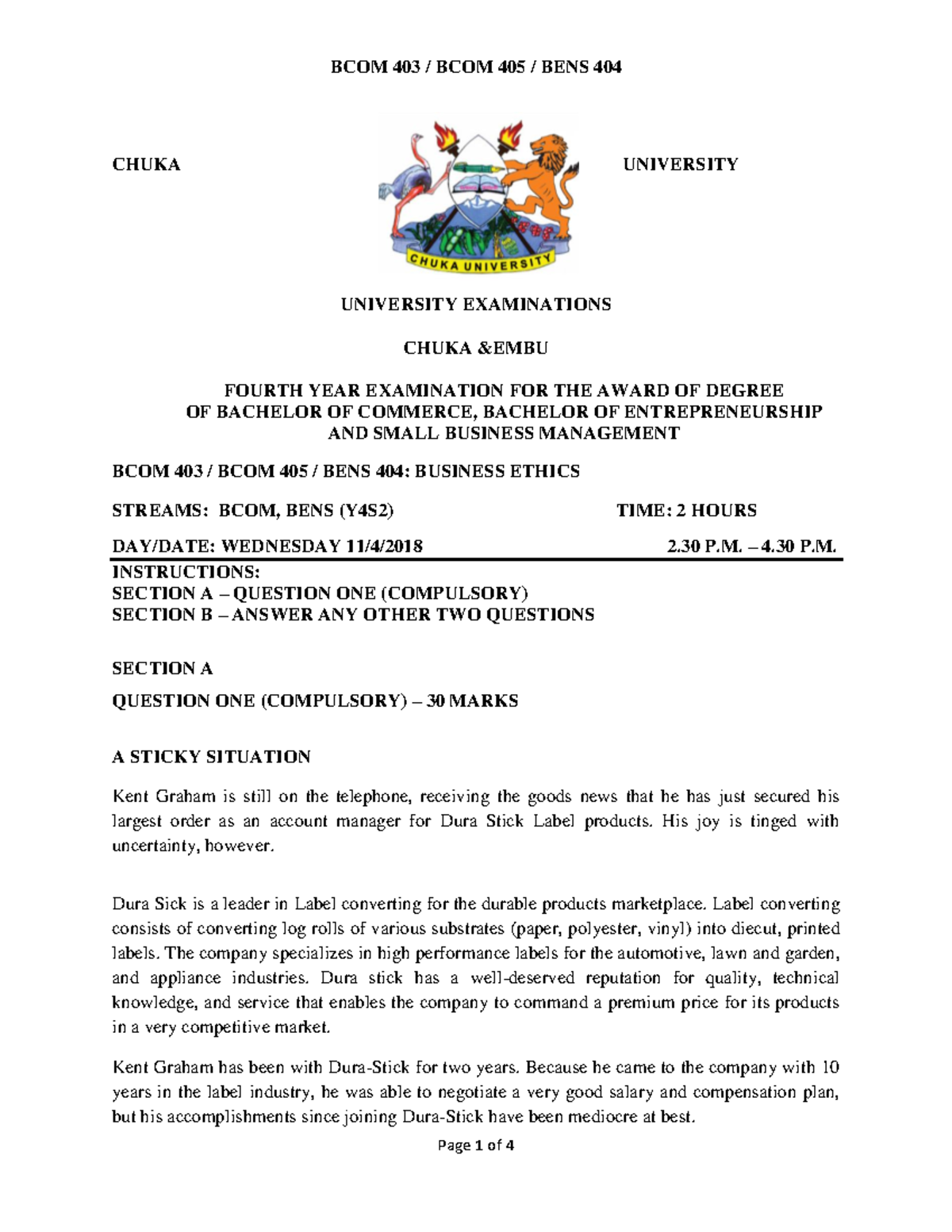 BCOM 403, 405 404 - revision materials - CHUKA UNIVERSITY UNIVERSITY ...