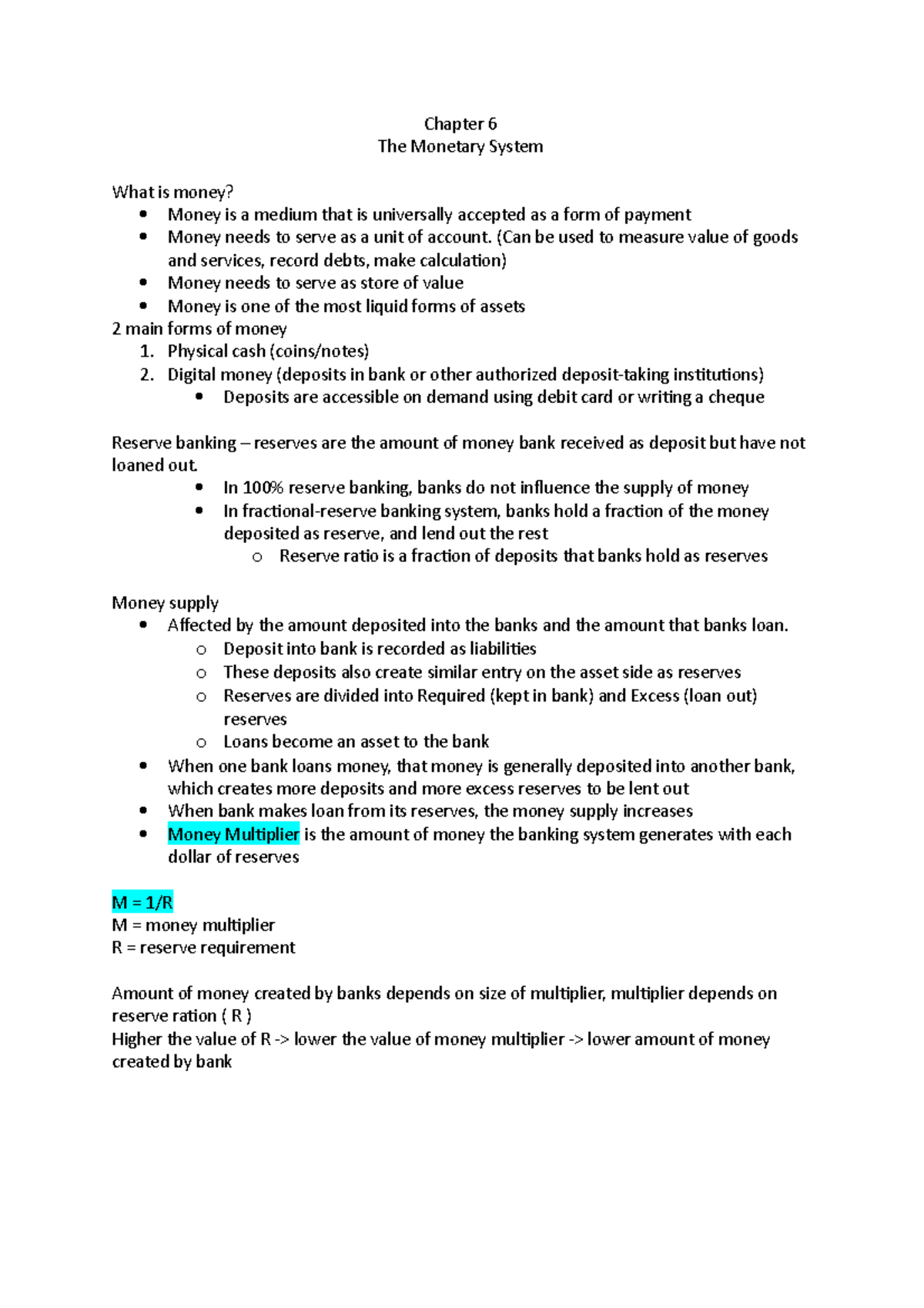 Chapter 6 Lecture Notes 6 Chapter 6 The Monetary System What Is