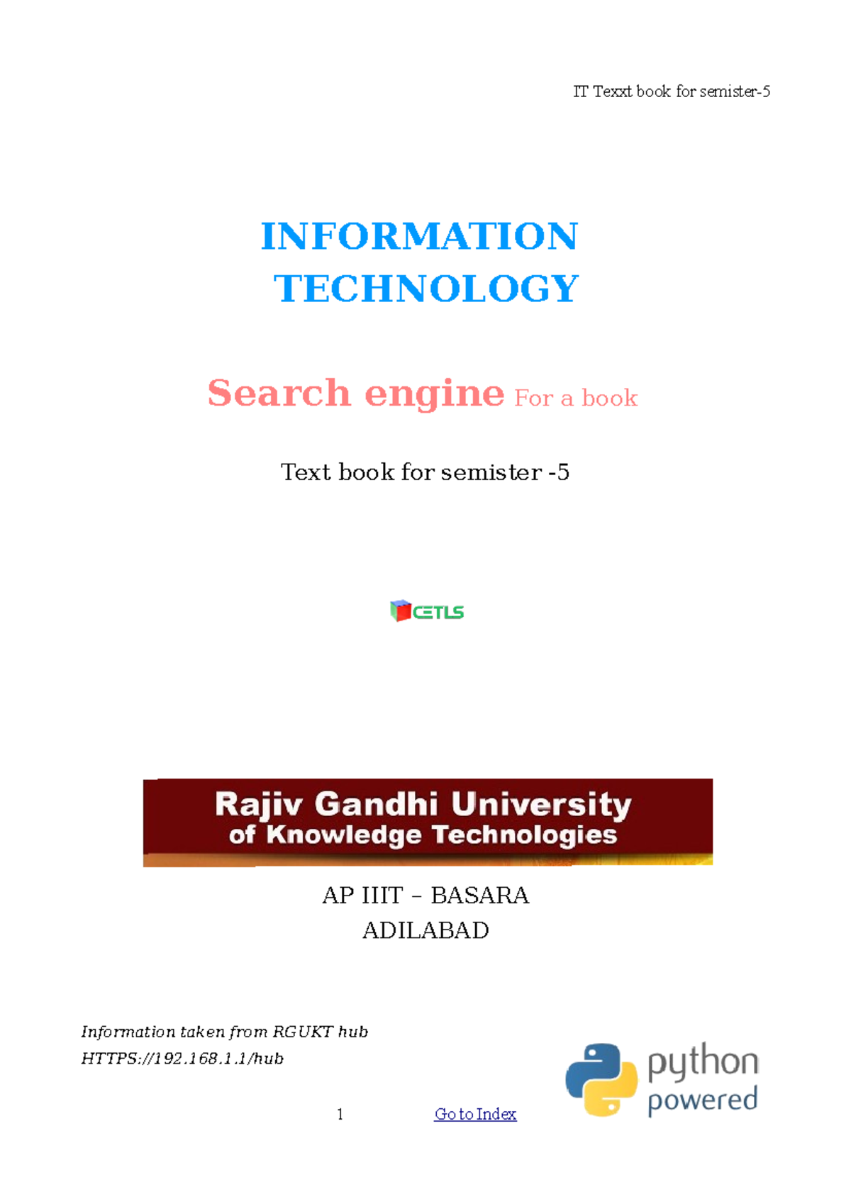 IT text book - Lecture notes 1 - IT Texxt book for semister-5 ...