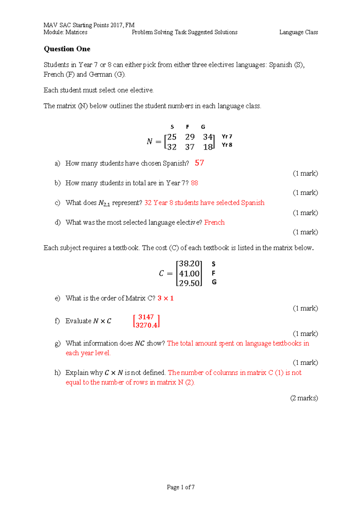 Practice SAC 4 MAV Matrices Lang Class Solns - ####### Module: Matrices Problem Solving Task ...