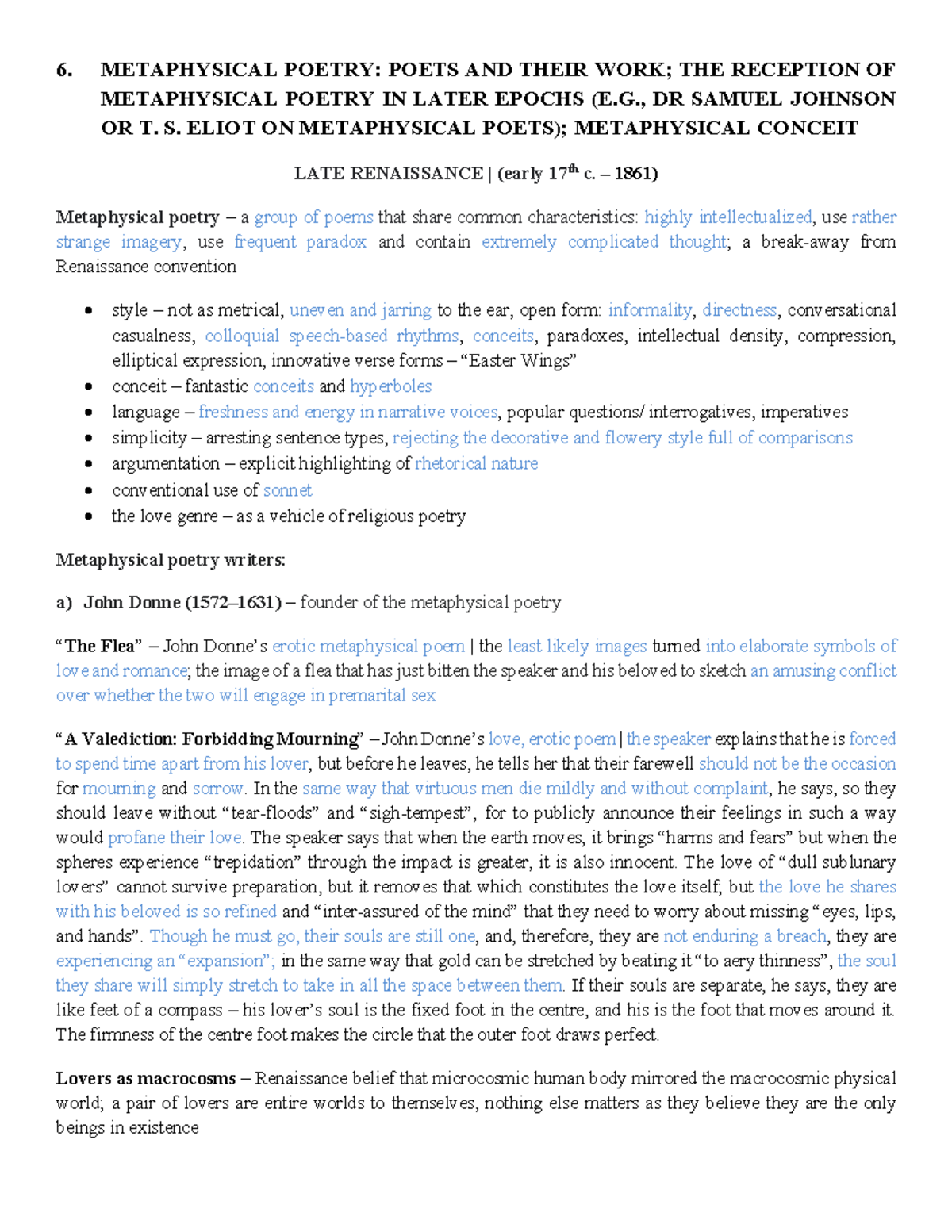 Topic 6 for the BA - 6. METAPHYSICAL POETRY: POETS AND THEIR WORK; THE ...