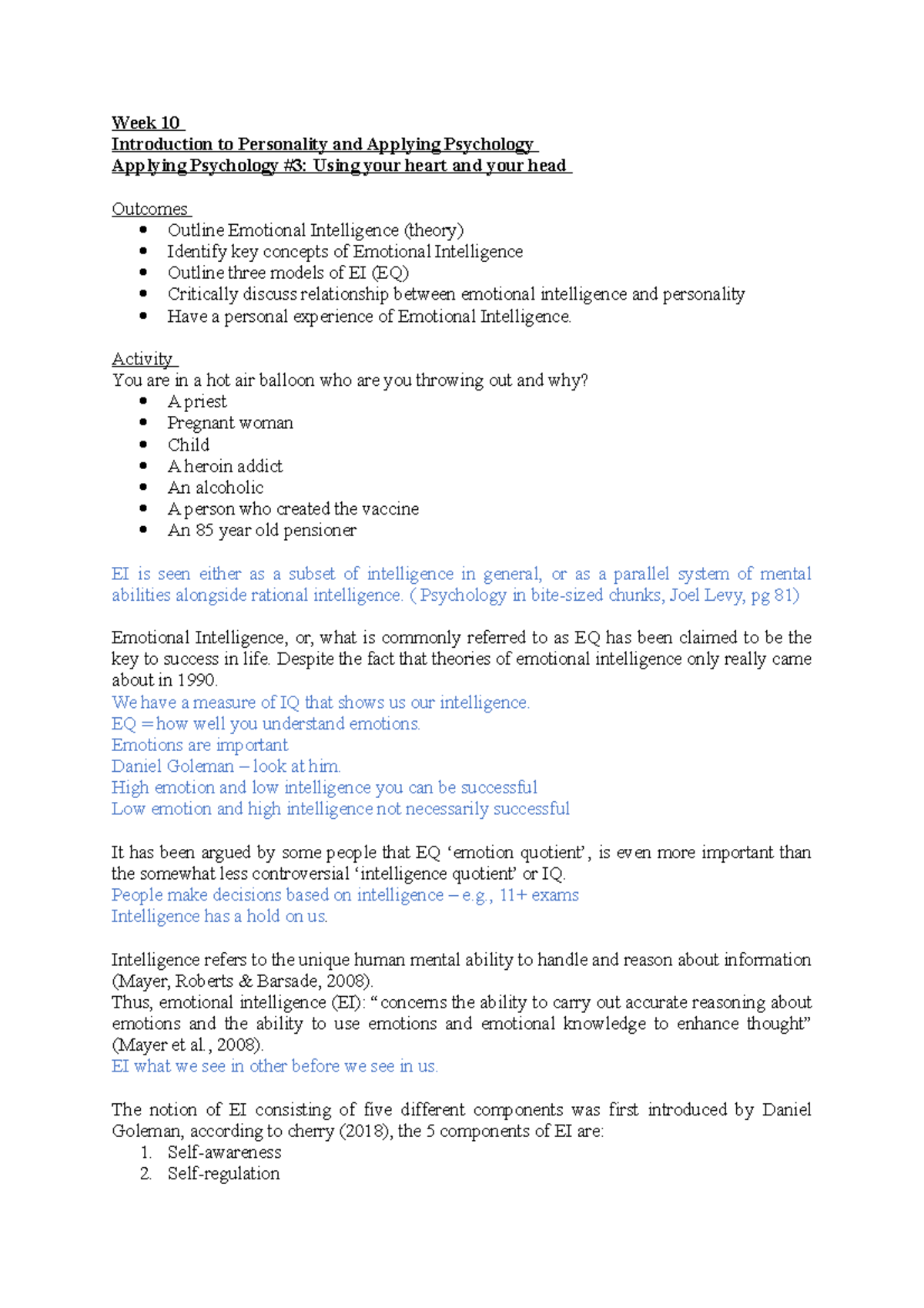 Week 10 Personality Lecture Notes From The Module Typed Up Week 10 Introduction To