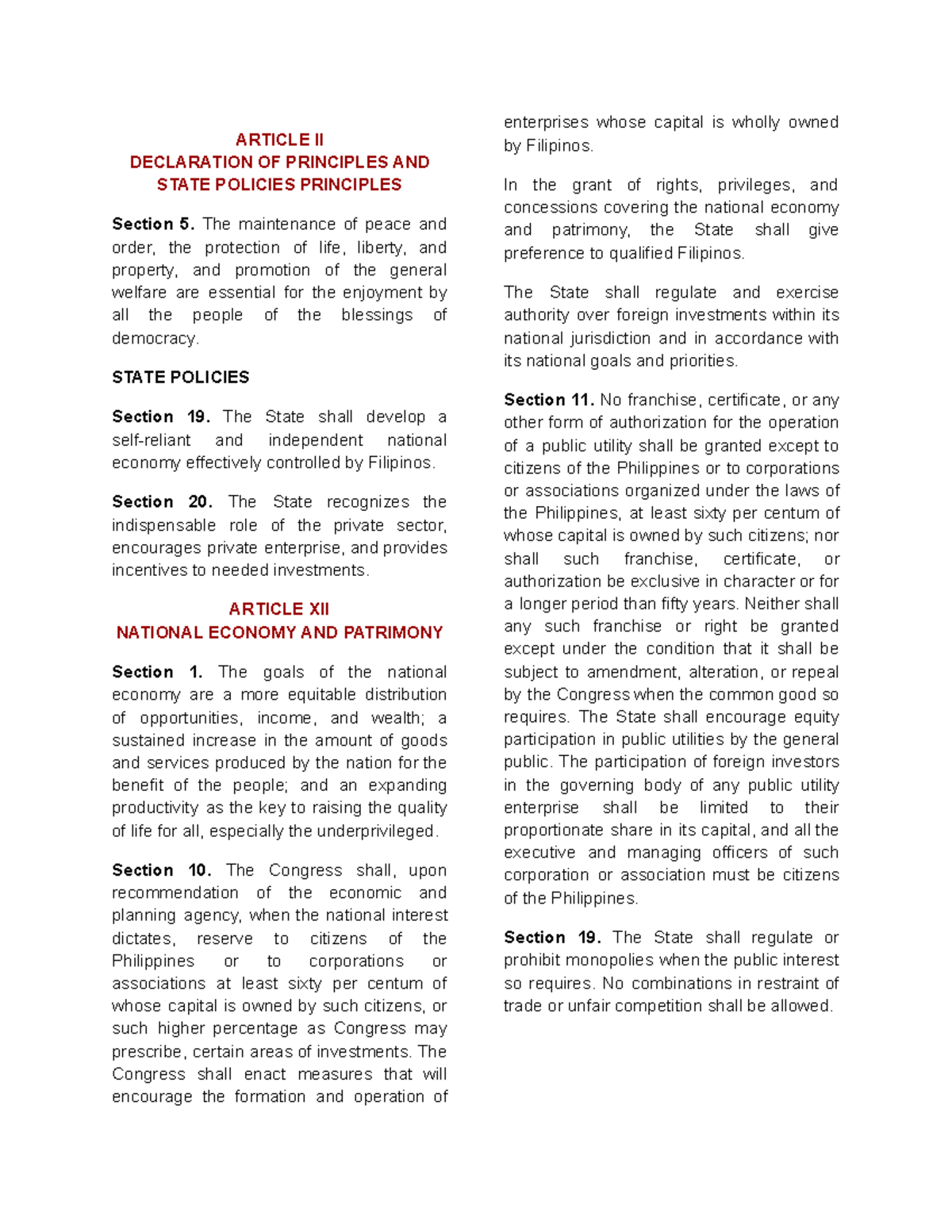 Retail Trade LAW Reviewer - ARTICLE II DECLARATION OF PRINCIPLES AND ...