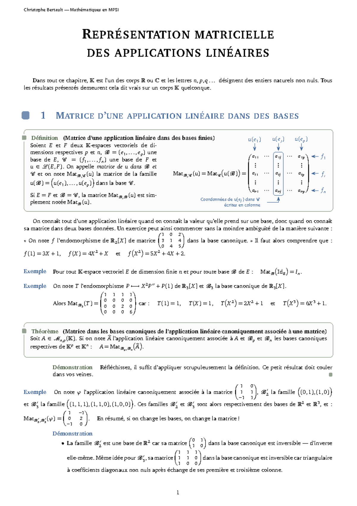 Cours - Representation matricielle des applications lineaires ...
