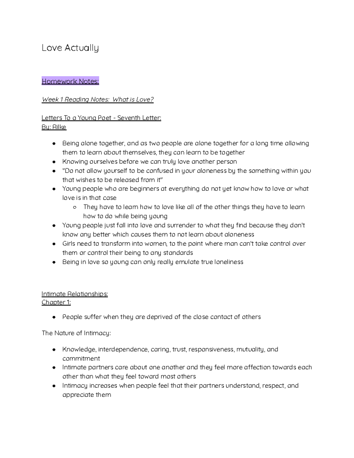 LOVE Actually Notes - Love Actually Homework Notes: Week 1 Reading ...