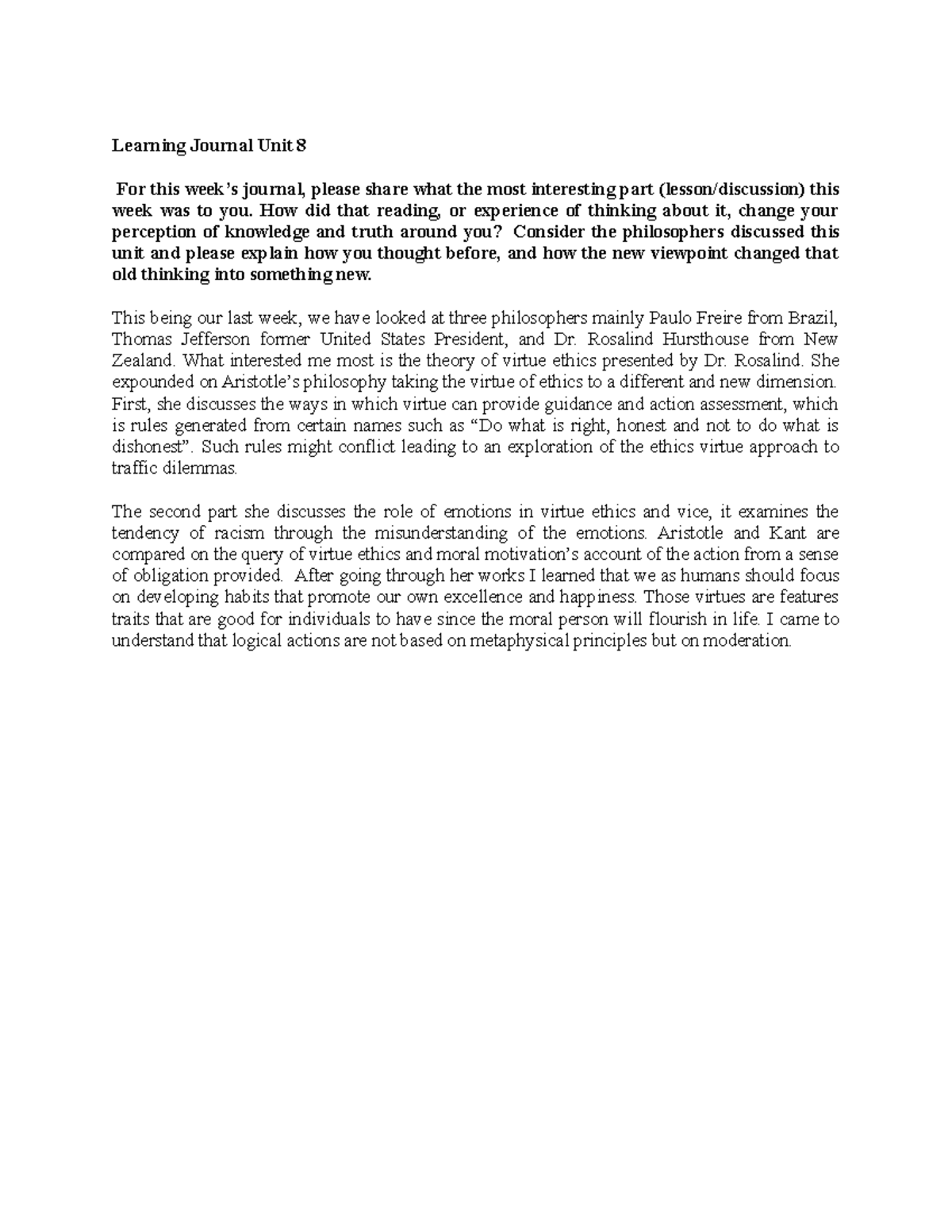 Learning Journal Unit 8 - How did that reading, or experience of ...