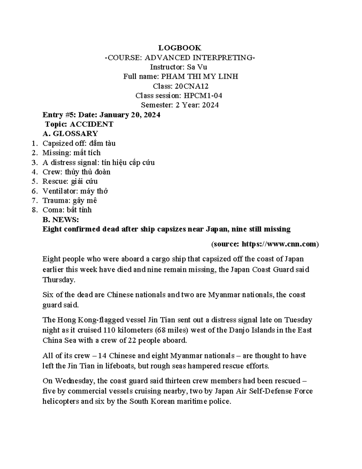 Logbook-entry#5 - LOGBOOK -COURSE: ADVANCED INTERPRETING- Instructor ...