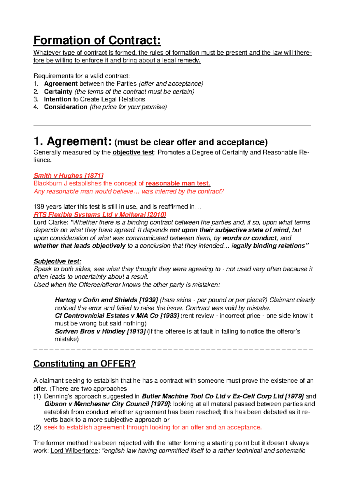 Rules of Formation - Formation of Contract: Whatever type of contract ...