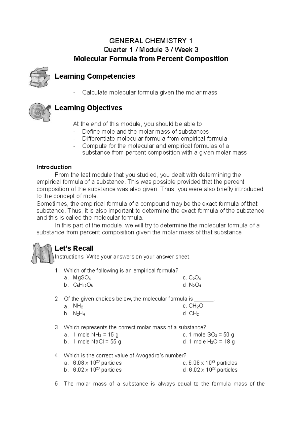 Gen chem 1 g11 module 3 q1w3 mod - GENERAL CHEMISTRY 1 Quarter 1 ...
