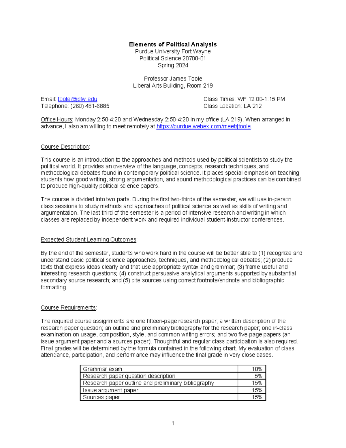 POL20700 Syllabus S 24 - syllabys - Elements of Political Analysis ...