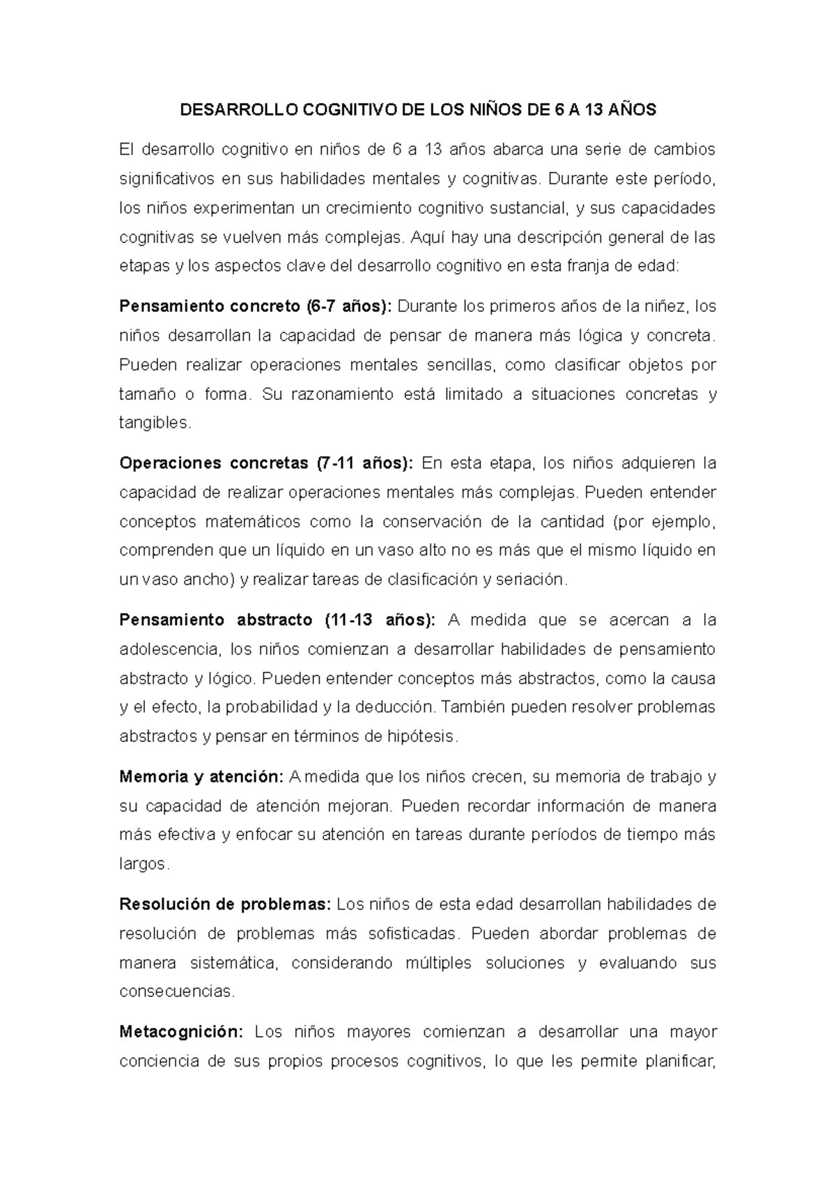 Desarrollo Cognitivo DE LOS Niños DE 6 A 13 AÑOS Moises - DESARROLLO ...