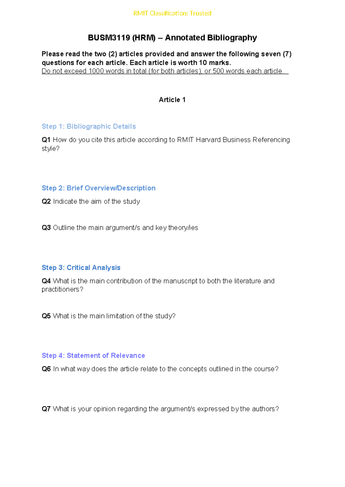 HRM 2410 - Annotated Bibliography-1 - RMIT Classification: Trusted BUSM3119 (HRM) – Annotated ...