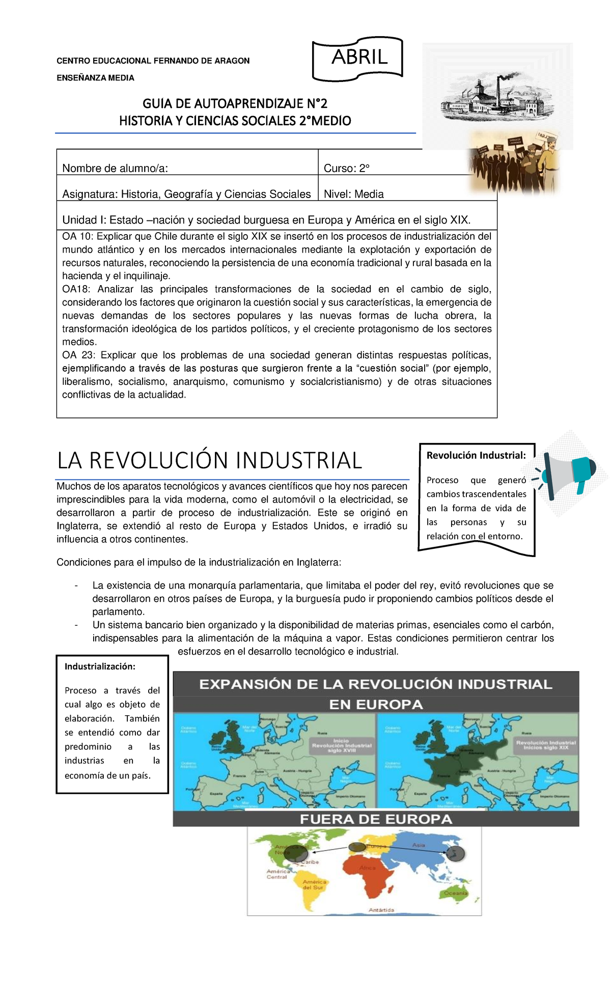 Revolucion Industrial PDF - CENTRO EDUCACIONAL FERNANDO DE ARAGON ABRIL ...