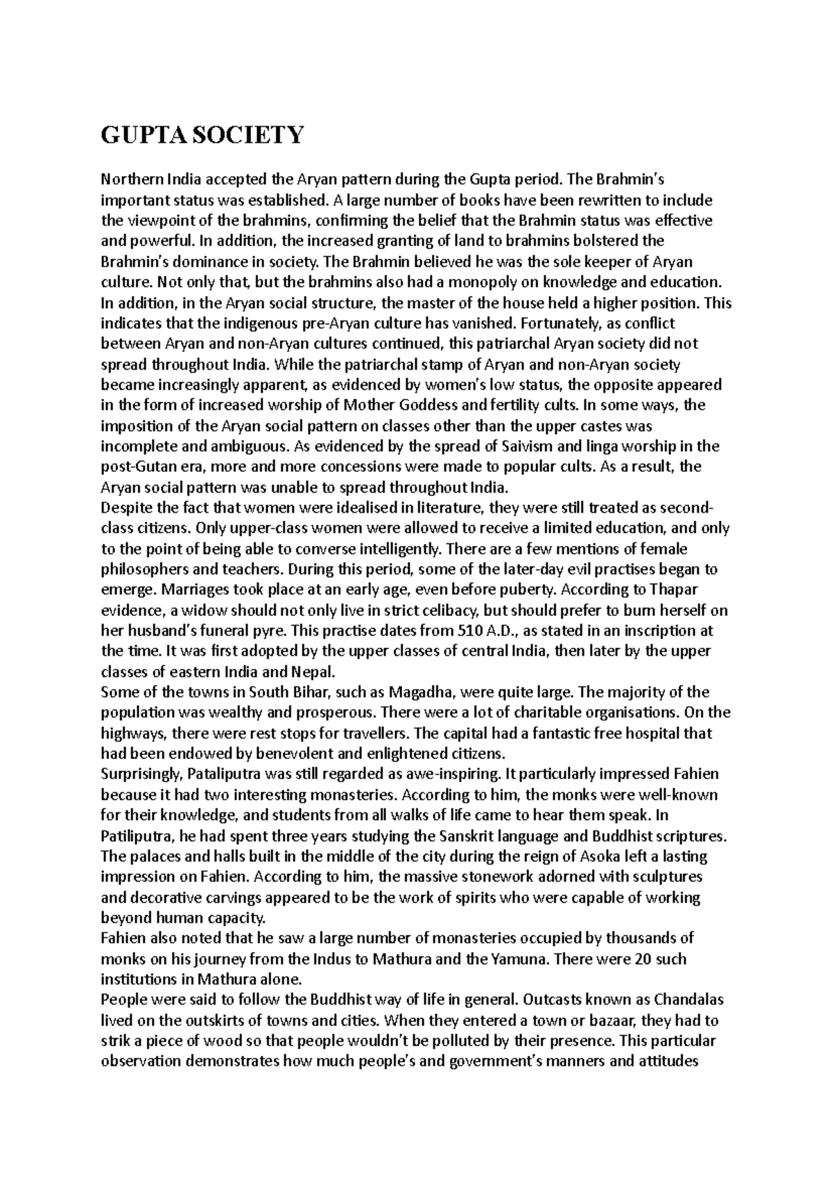 Gupta Society - Ancient India - AMU - Studocu