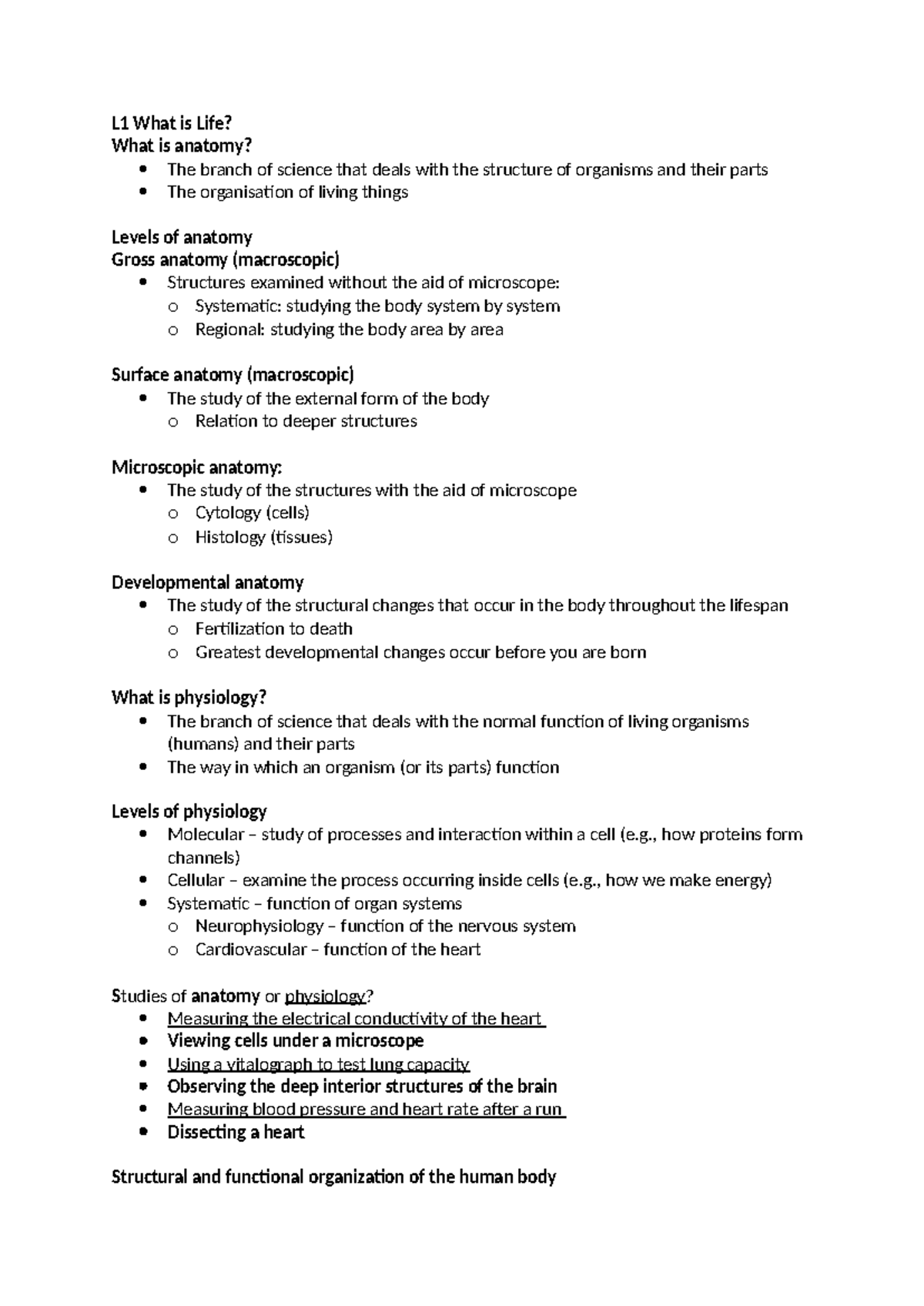 L1 - What is Life - L1 What is Life? What is anatomy? The branch of ...
