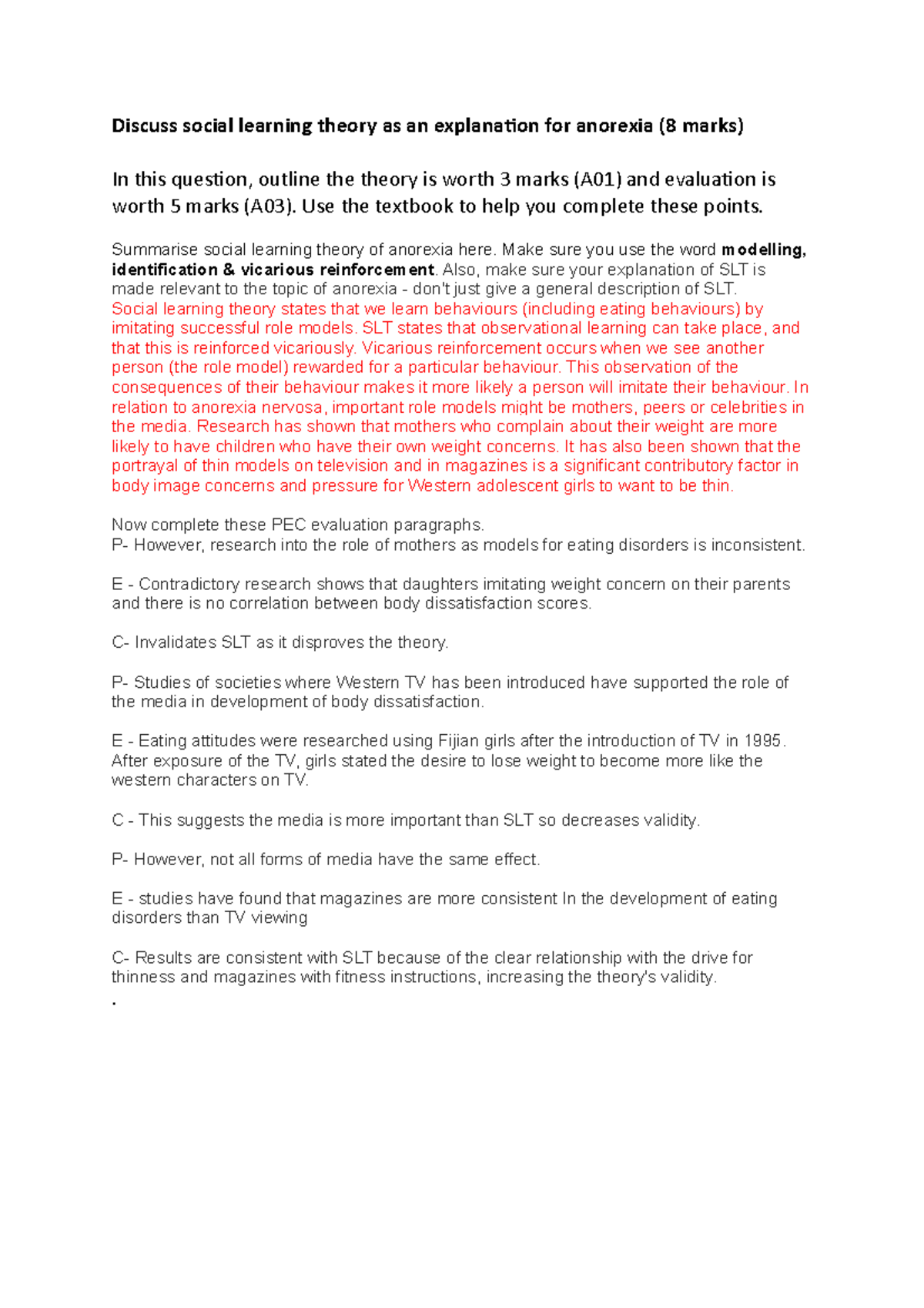 Outline and evaluate SLT - Discuss social learning theory as an ...