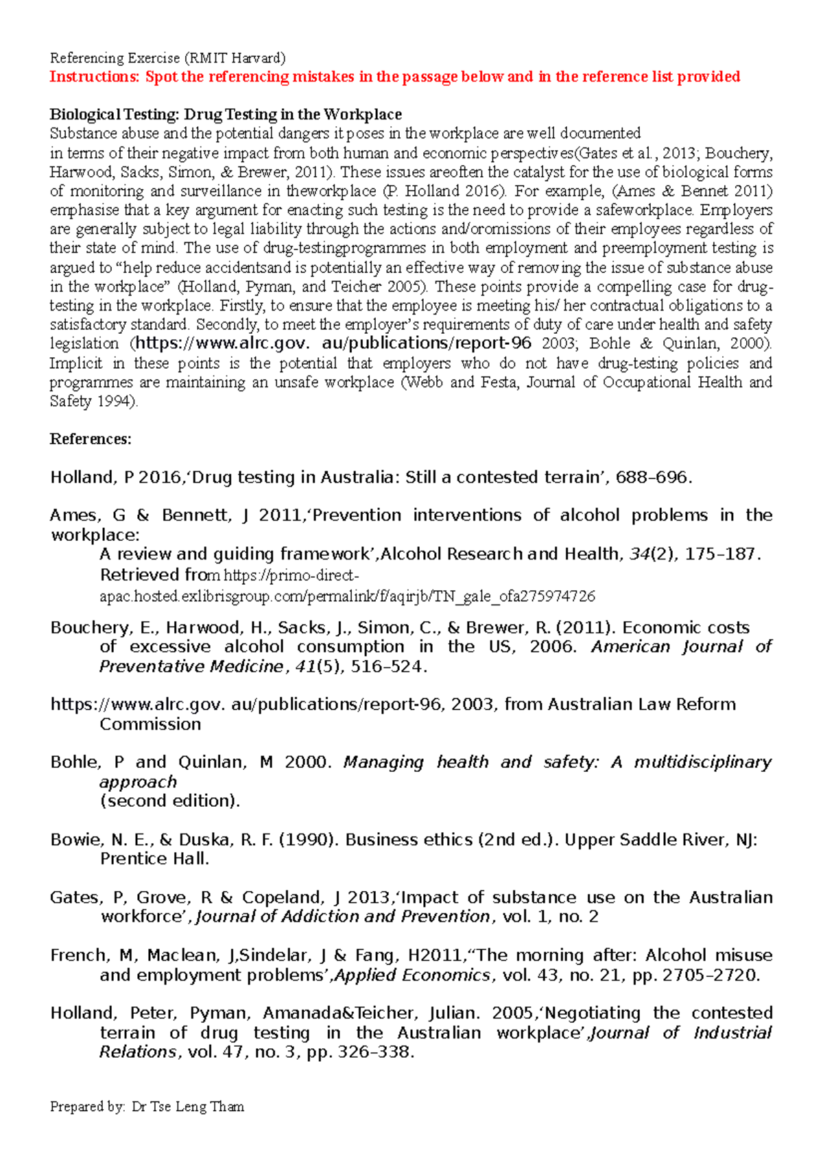 Referencing exercise (RMIT Harvard) worksheet S2 2020-3 - Referencing ...