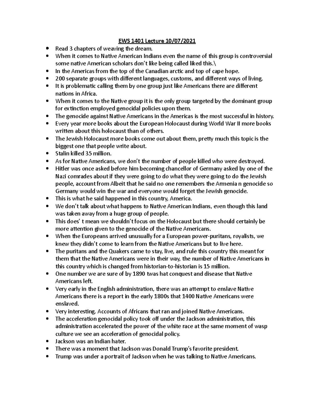 EWS 1401 Lecture 109 - These notes are based on the Native Americans ... EWS 1401 Lecture 109 - These notes are based on the Native Americans ...