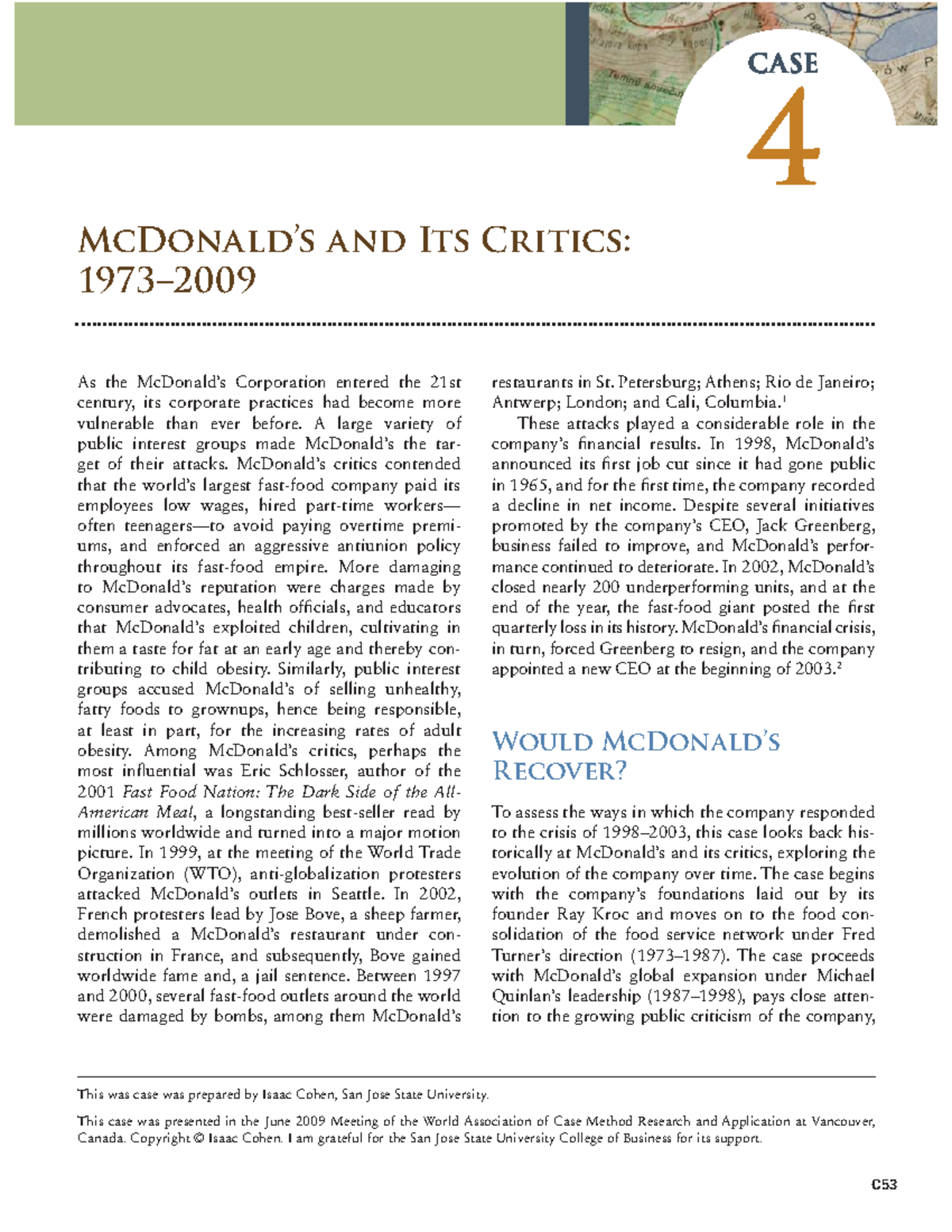 Case-Mc Donald - As the McDonald’s Corporation entered the 21st century ...