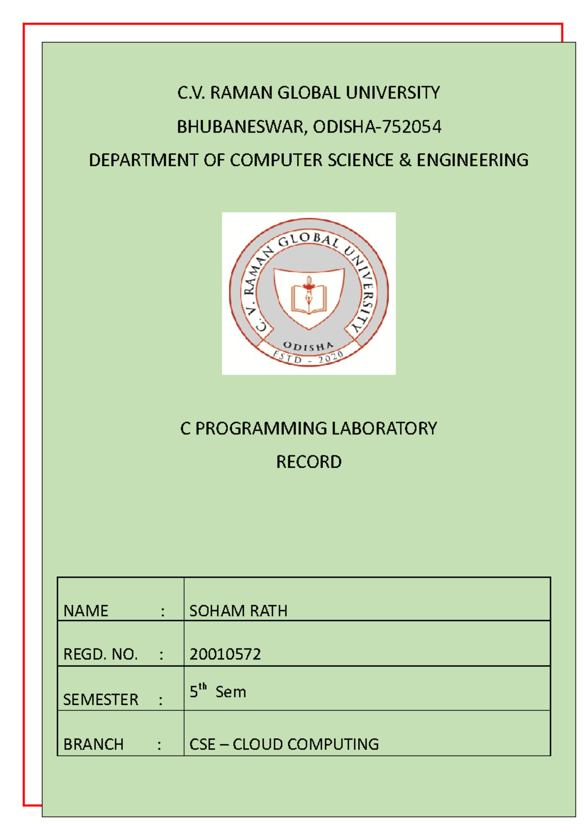 Os Lab Record Soham Rath C Raman Global University Bhubaneswar Odisha Department Of 