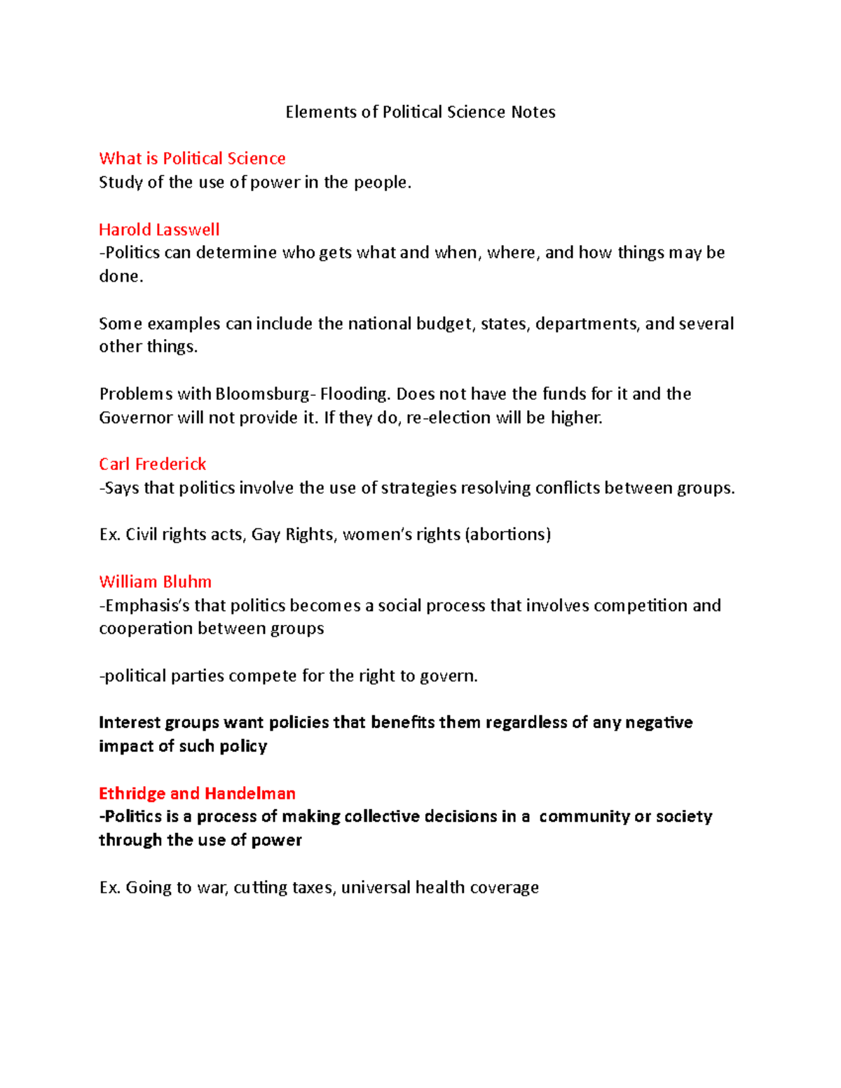 Elements of Political Science Notes - Harold Lasswell -Politics can ...