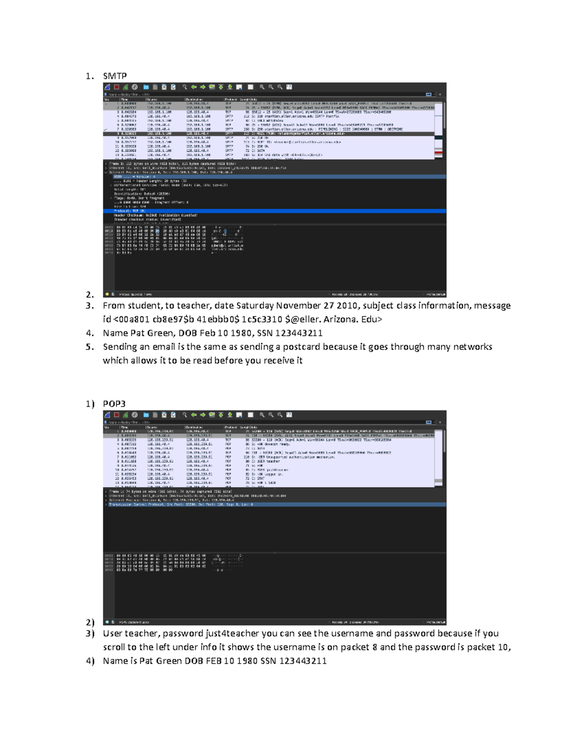 Document - bbb - 1. SMTP 2. From student, to teacher, date Saturday ...