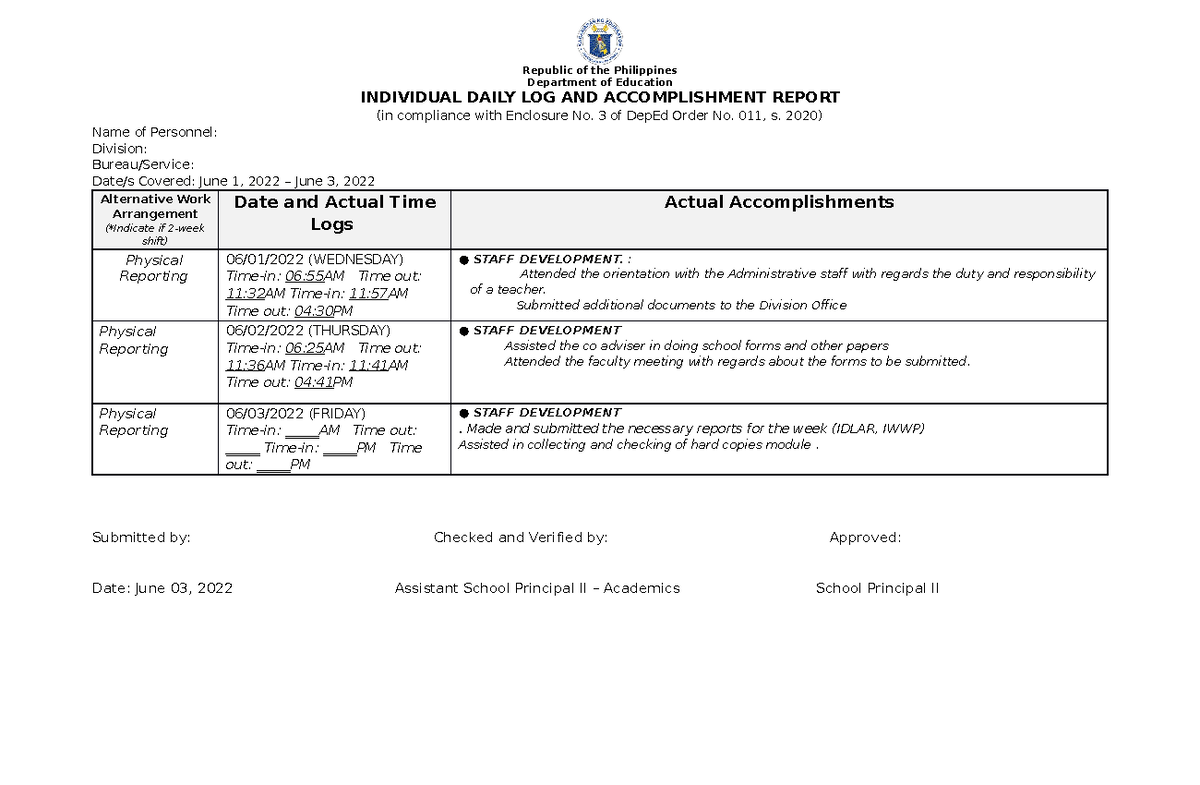 6 - REPORT - Republic of the Philippines Department of Education ...