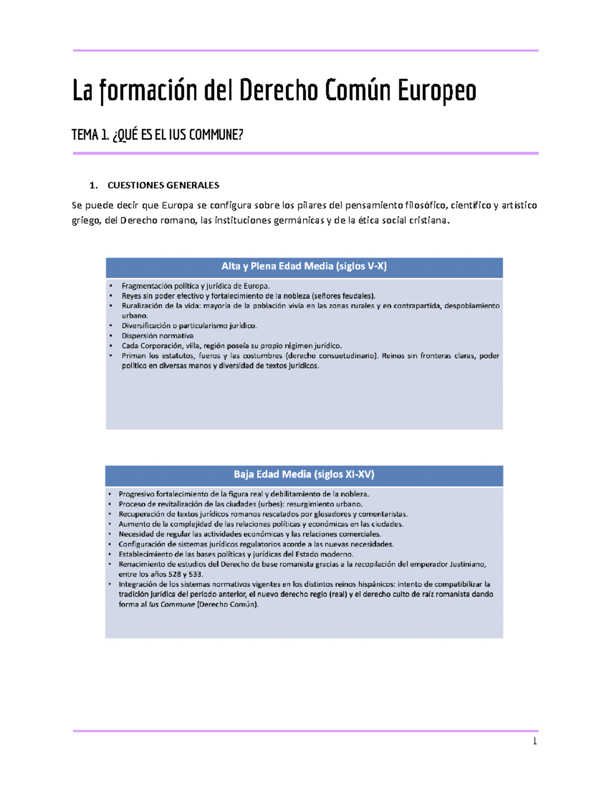 Derecho Común Europeo - La formación del Derecho Común Europeo TEMA 1 ...