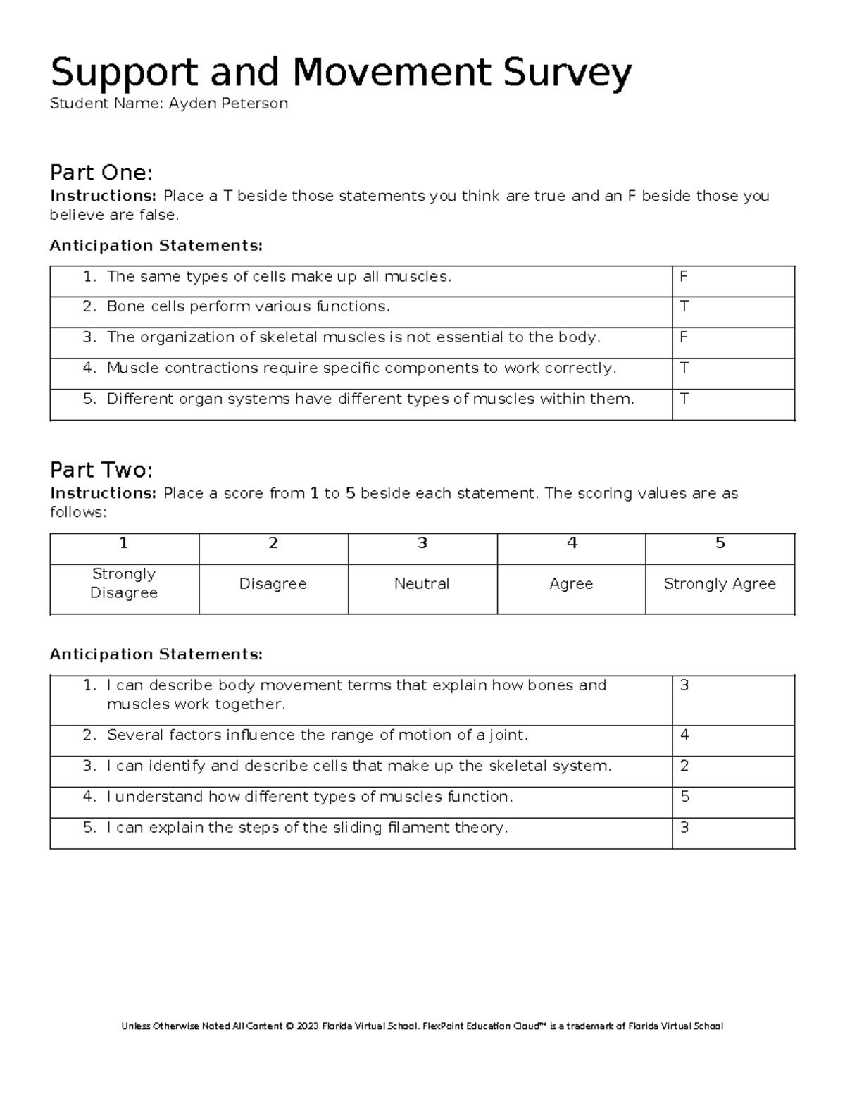 Support and movement survey - Support and Movement Survey Student Name ...