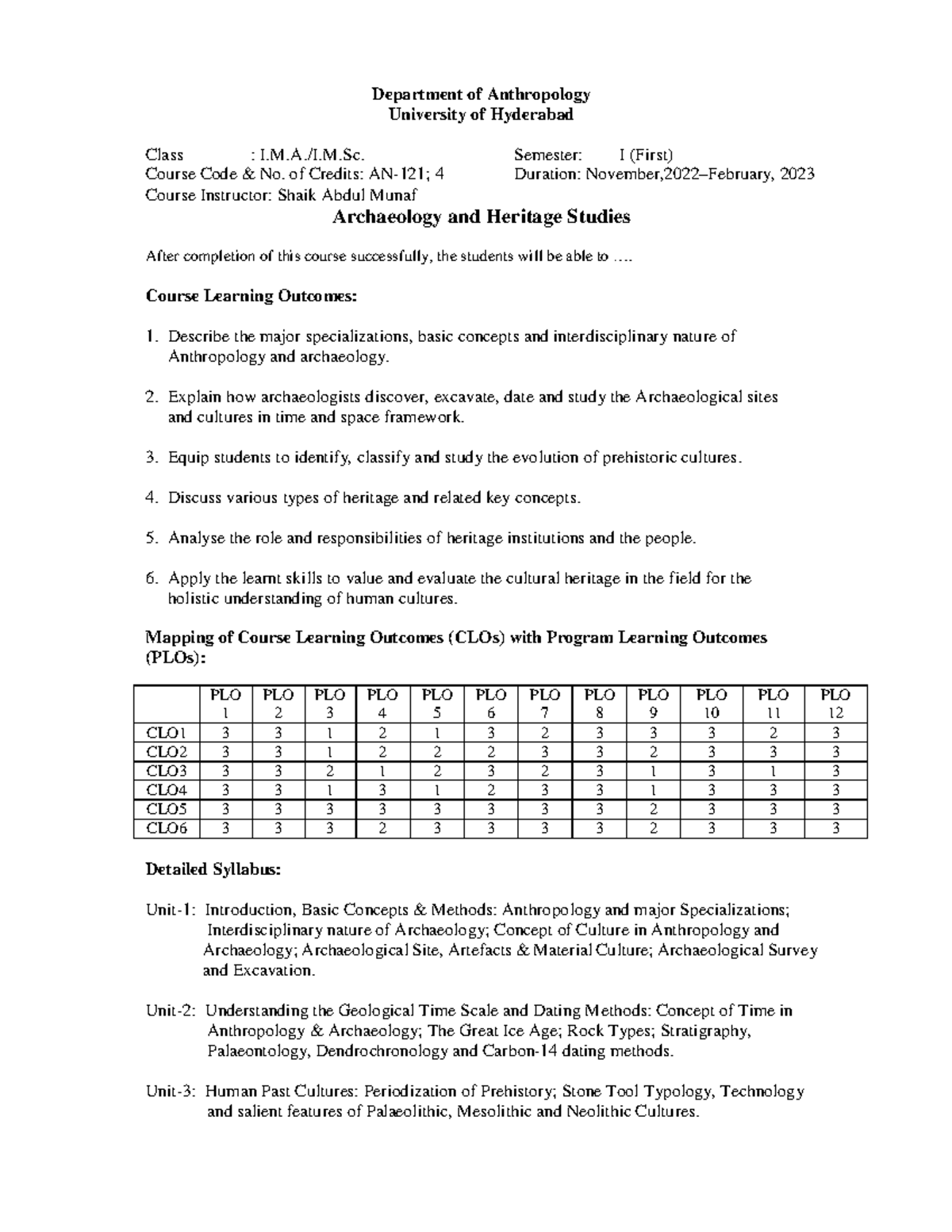 Archaeology and Heritage Studies-IMA-First Semester Course Outlines ...