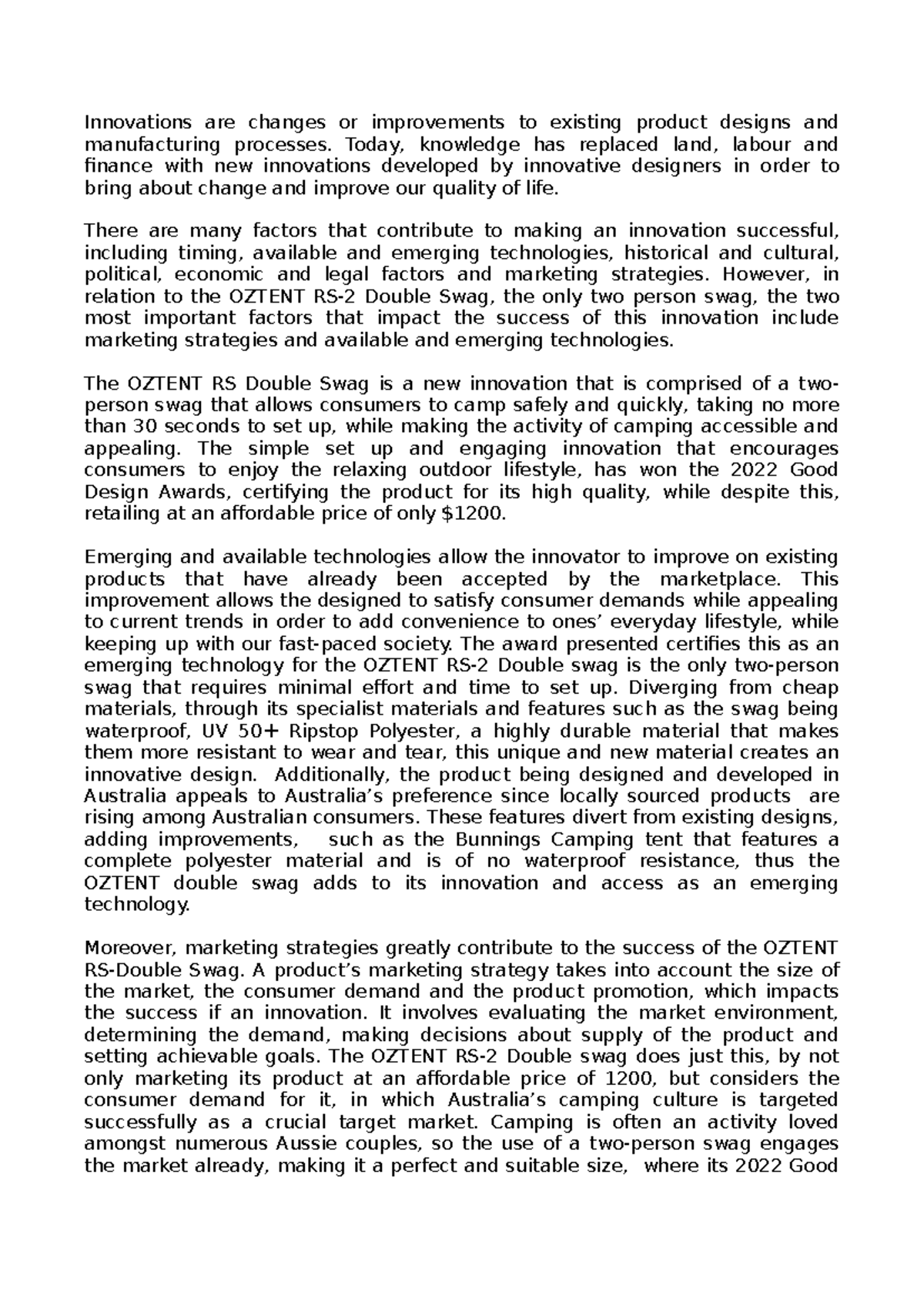 Innovation essay -in class essat - Innovations are changes or ...