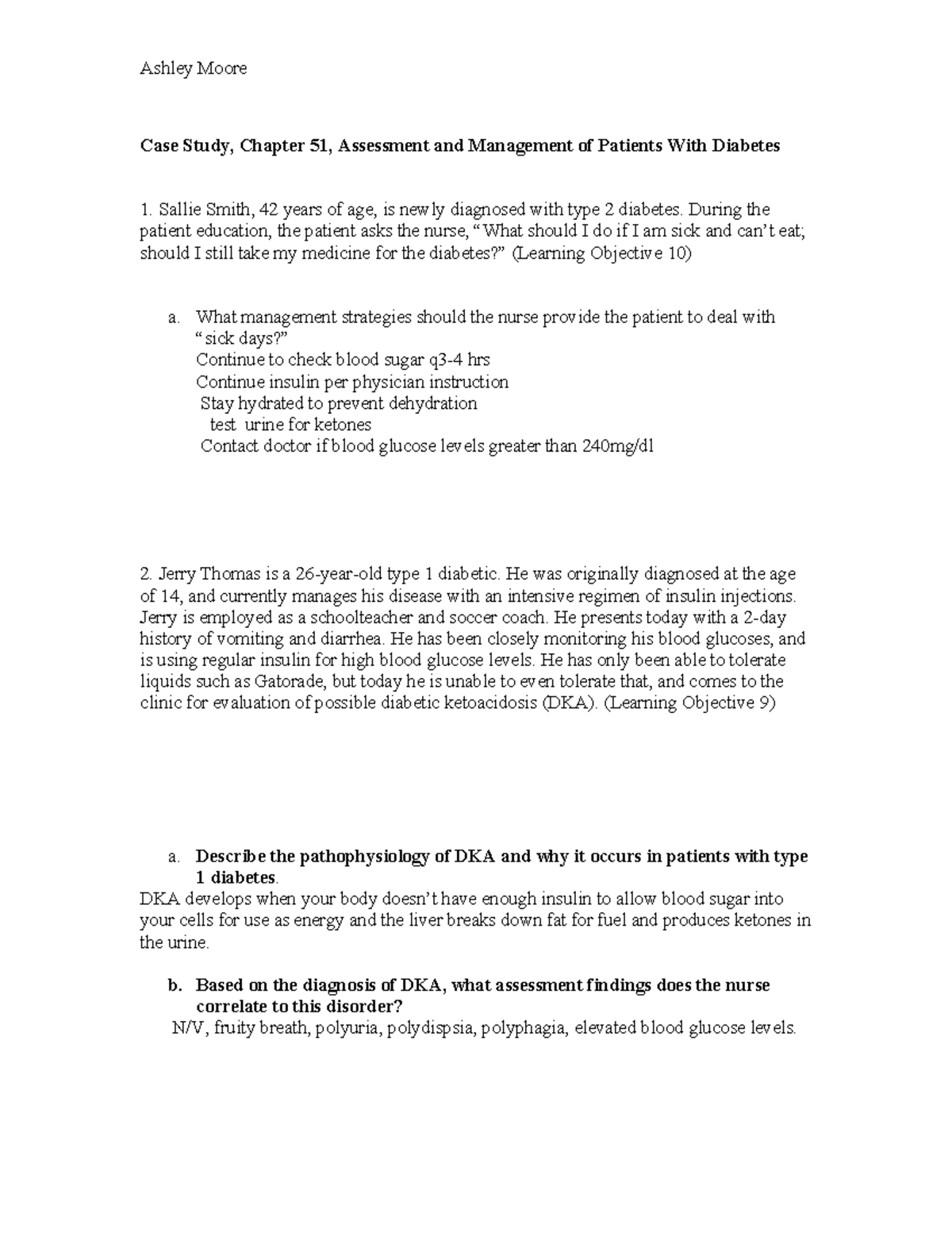 Case Study Diabetes - Ashley Moore Case Study, Chapter 51, Assessment ...