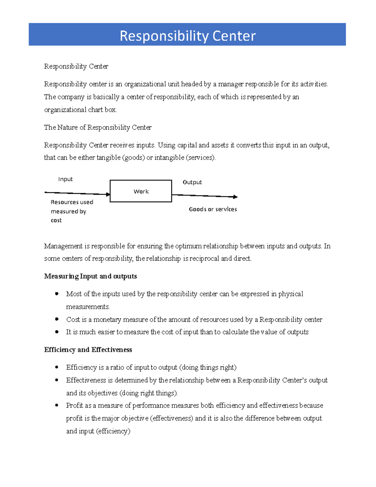 Notes Management Control System Responsibility Center - Responsibility ...