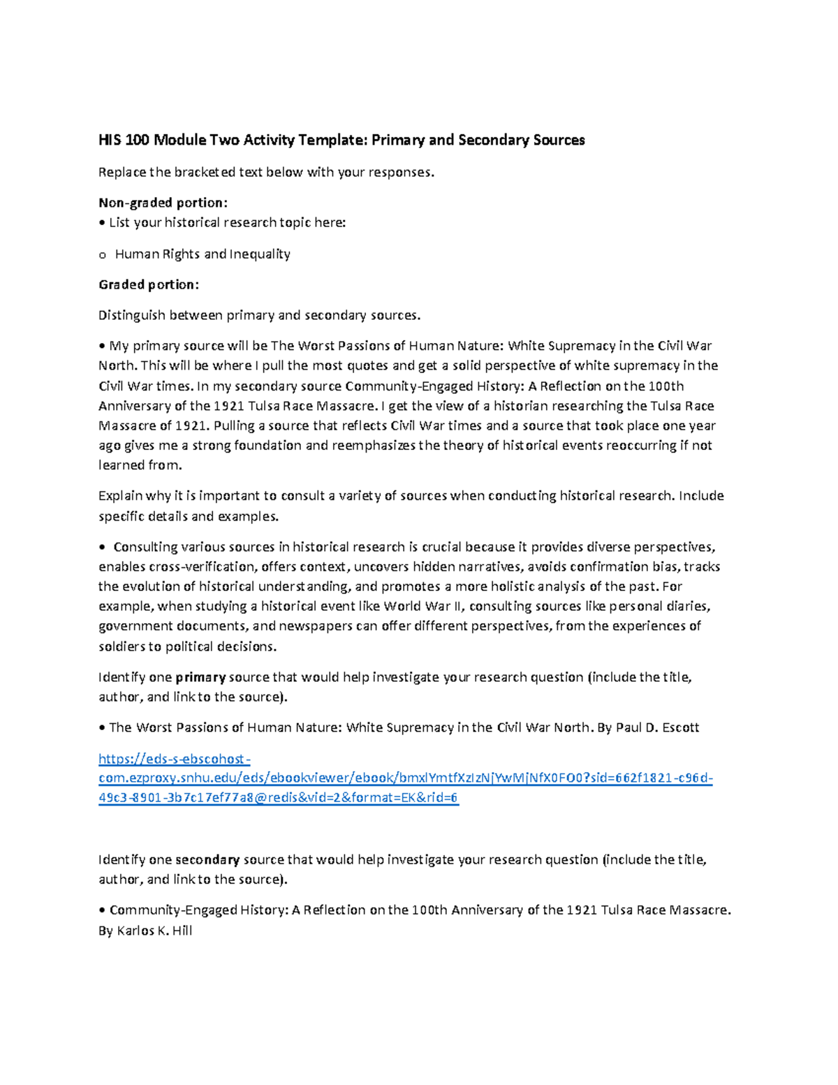 HIS 100 Module Two Activity Template Primary and Secondary S - Copy ...