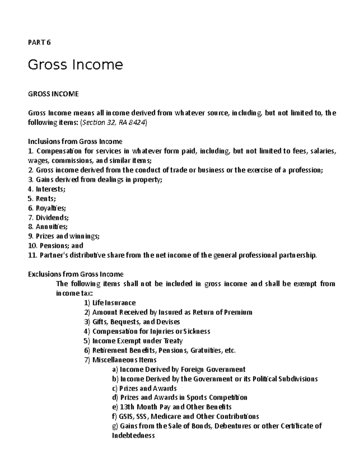 06-Gross-Income - Lecture notes 1 - PART 6 Gross Income GROSS INCOME ...