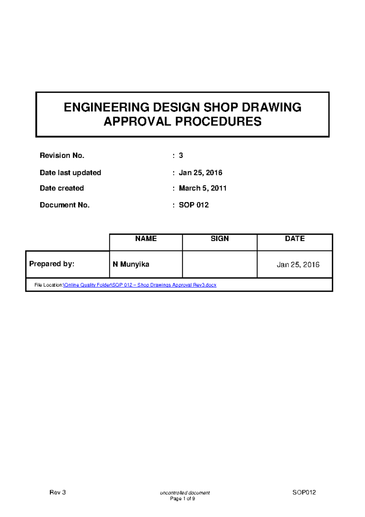 Annexure 3 - SOP 012 - Shop Drawings Approval - Rev 3 uncontrolled ...