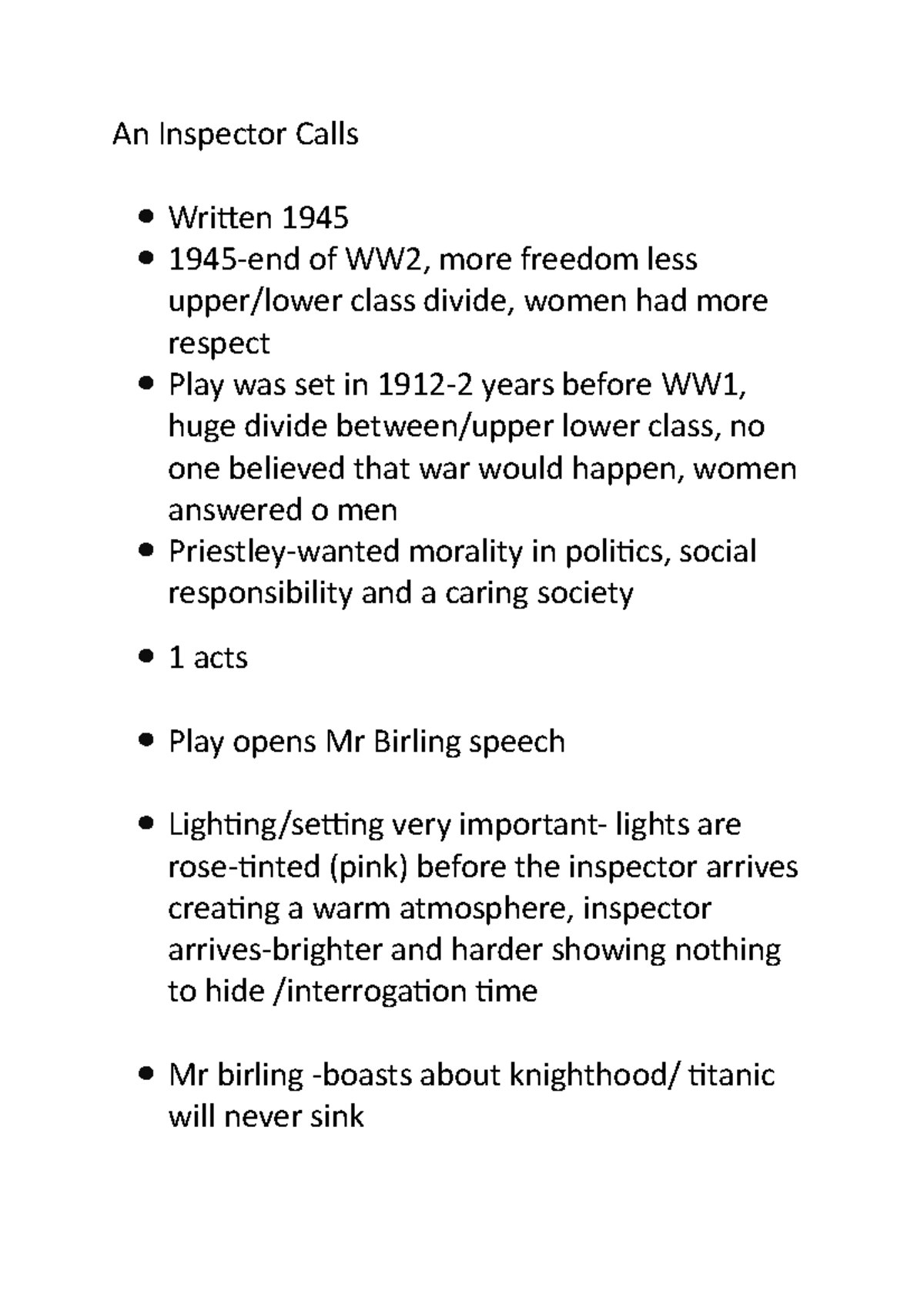 An Inspector Calls - An Inspector Calls Written 1945 1945-end of WW2 ...