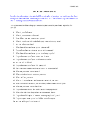 LGLA 1355 - Exam 1 - Exam 1 for Family Law course - LGLA 1355 Exam 1 ...