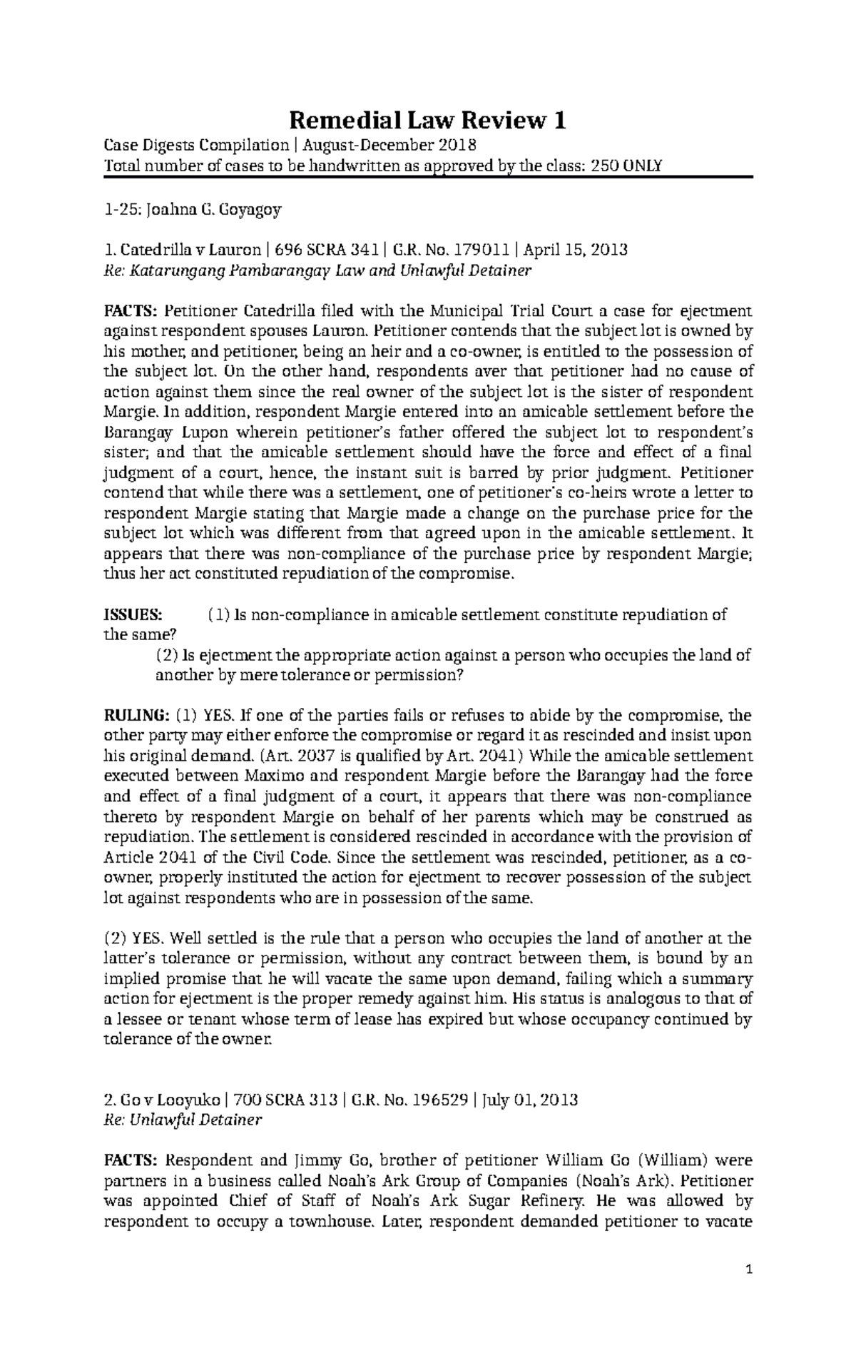 Complete CIV PRO Digest - Remedial Law Review 1 Case Digests ...