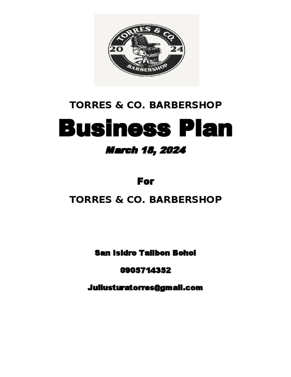 Torres- Business-PLAN - TORRES & CO. BARBERSHOP Business Plan March 18 ...
