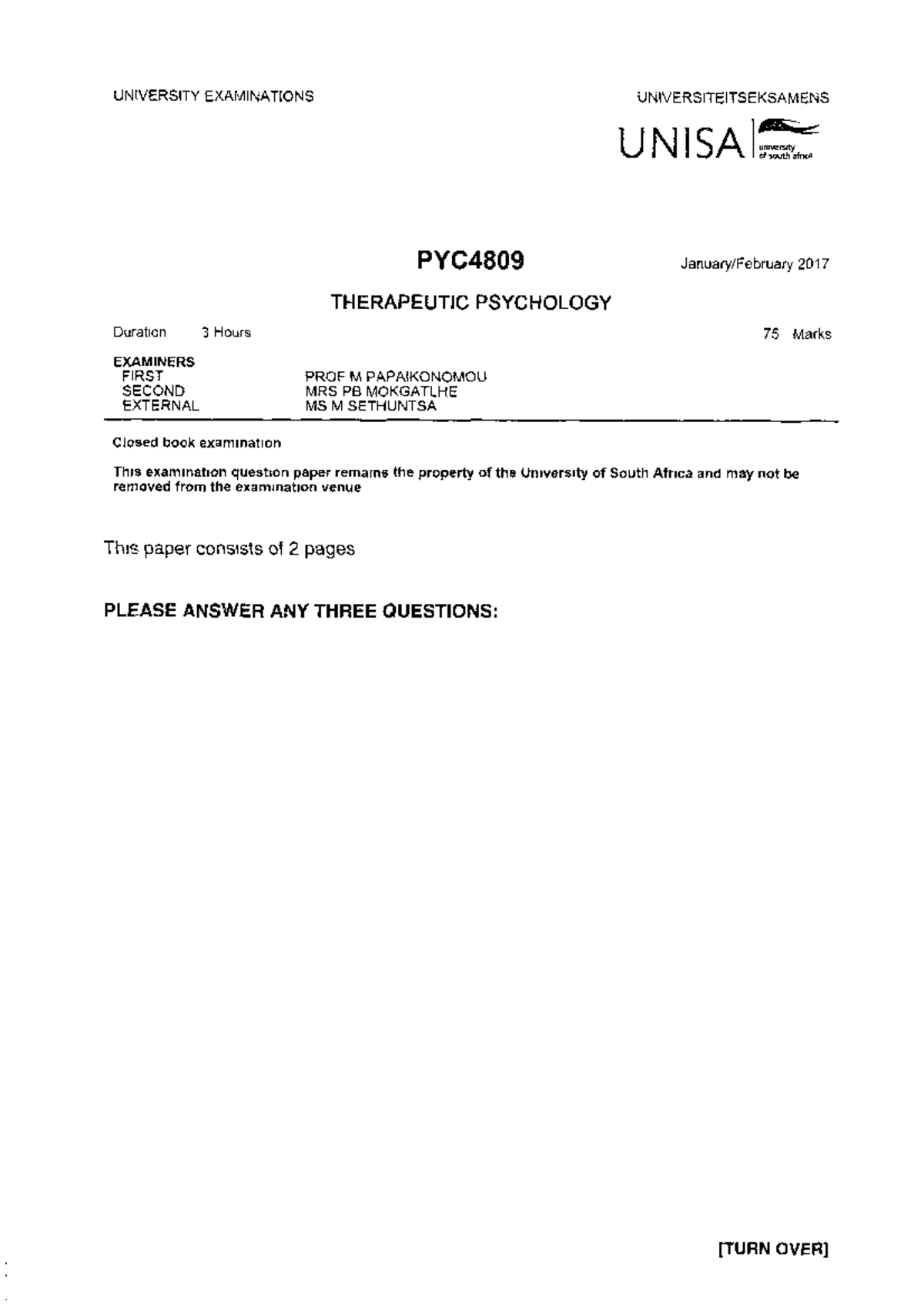 PYC4809 JAN EXAMINATION PAPER - PYC4809 - Studocu