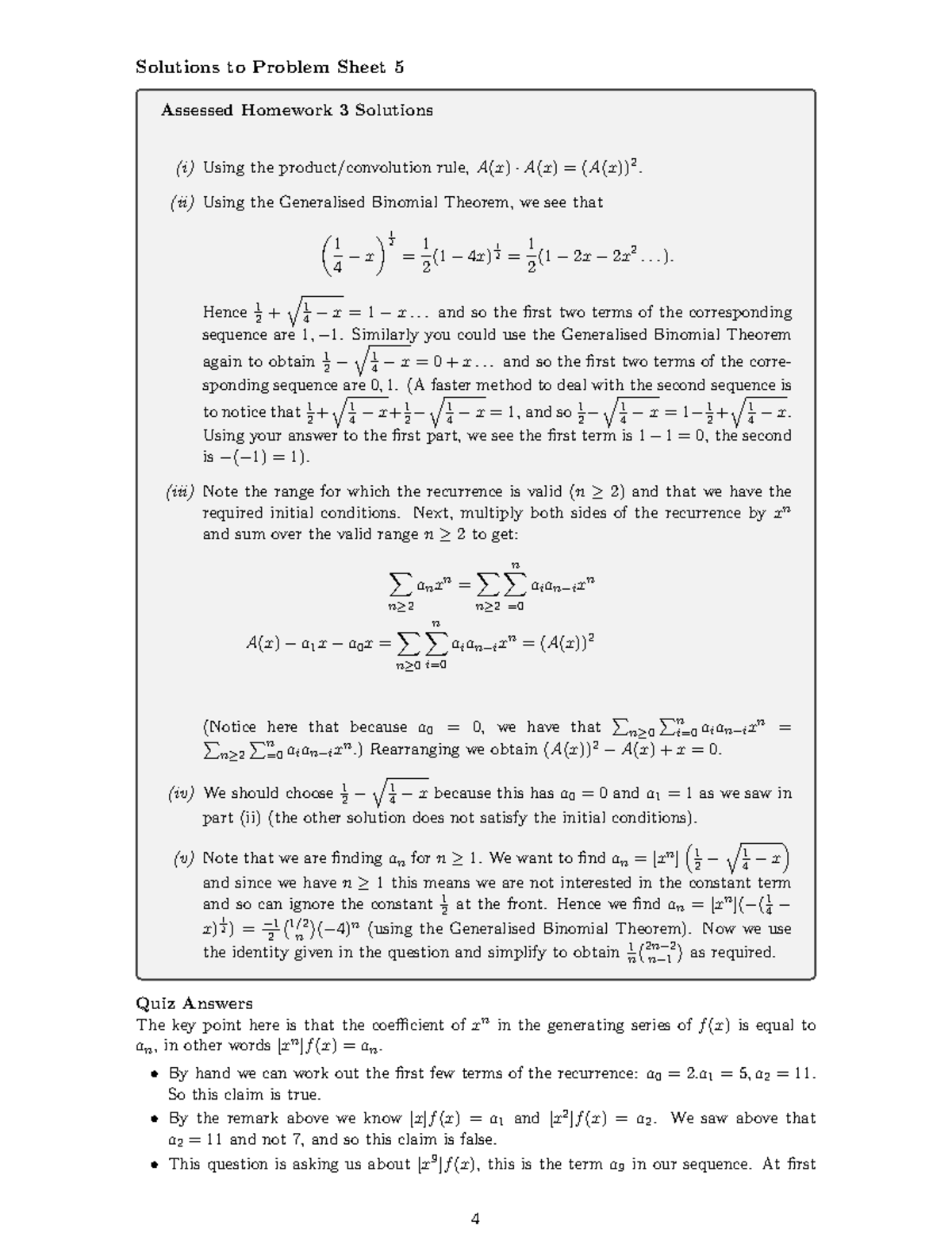 Topics in Discrete Mathematics Problem solutions 5 - Solutions to ...