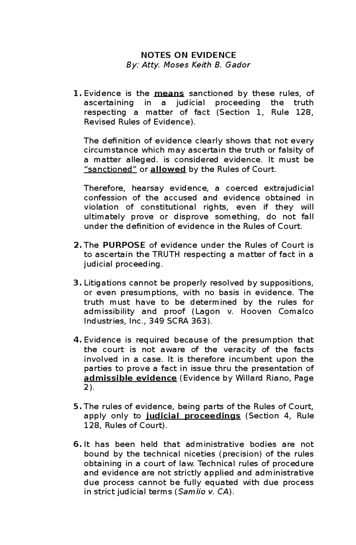 Notes-ON- Evidence - UNKNOWN - NOTES ON EVIDENCE By: Atty. Moses Keith ...