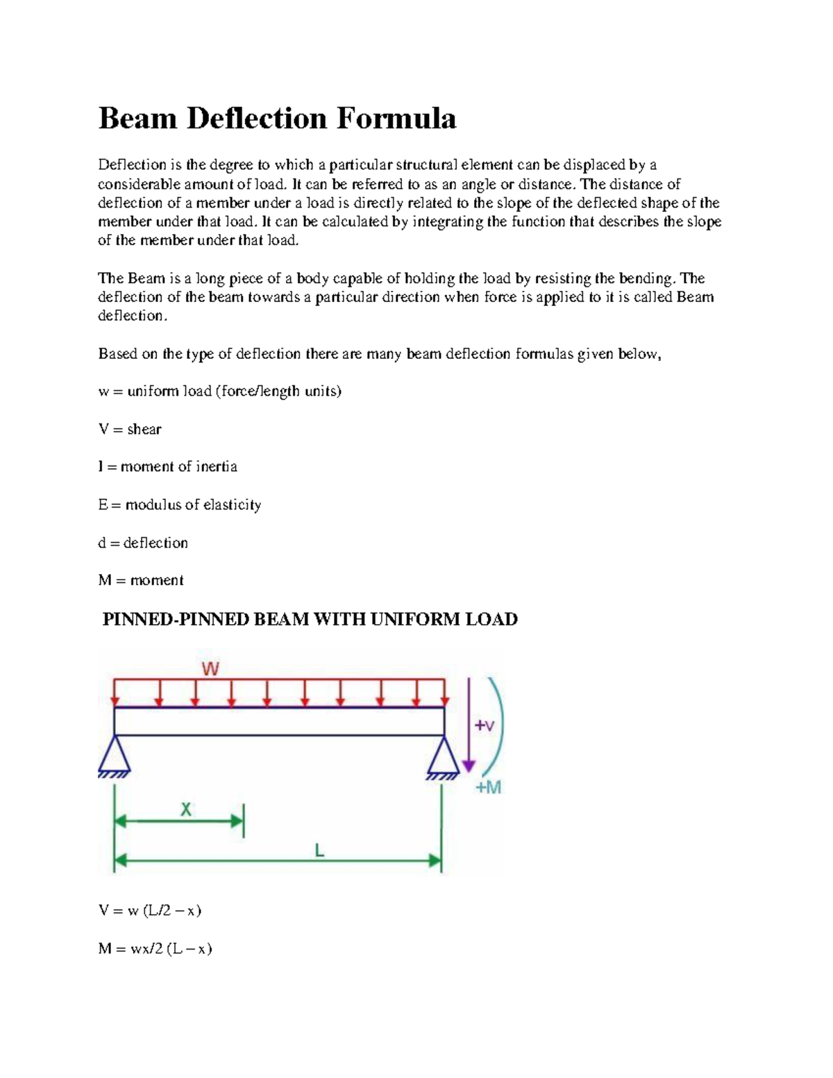 Beam Deflection Formula - Beam Deflection Formula Deflection is the ...