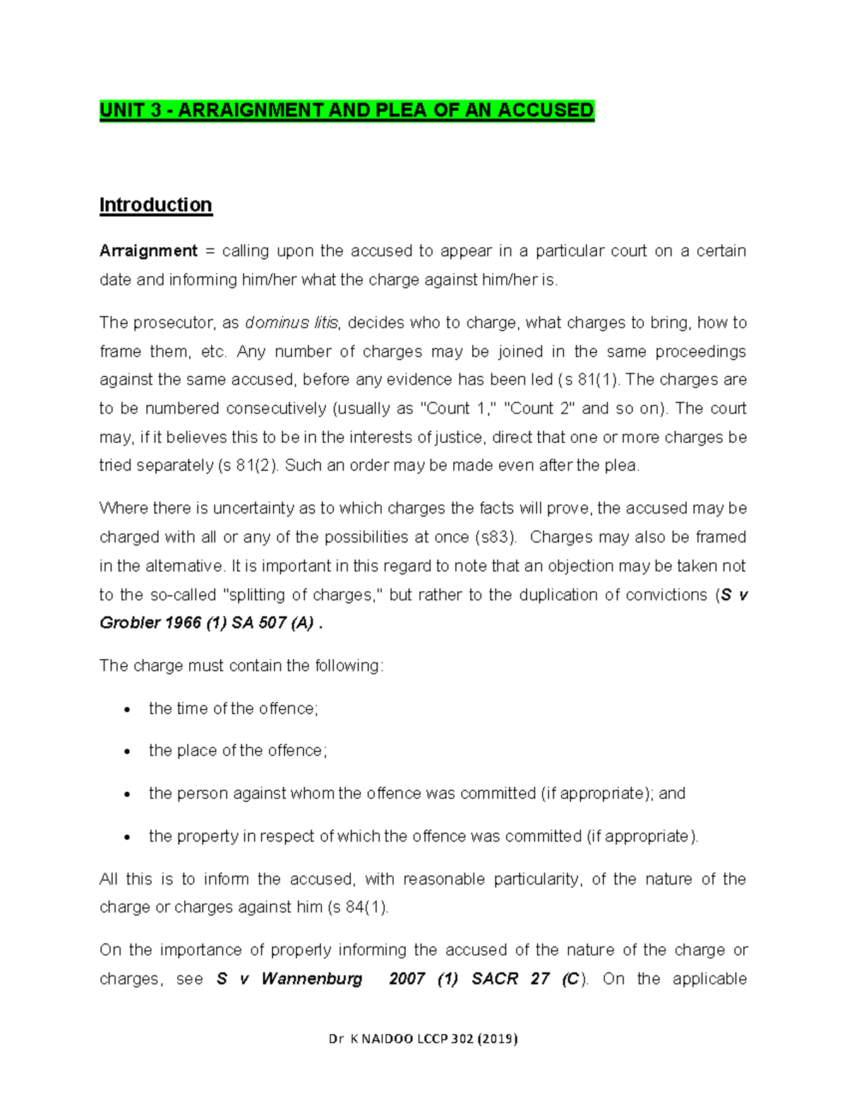 Arraignment - UNIT 3 - ARRAIGNMENT AND PLEA OF AN ACCUSED Introduction ...