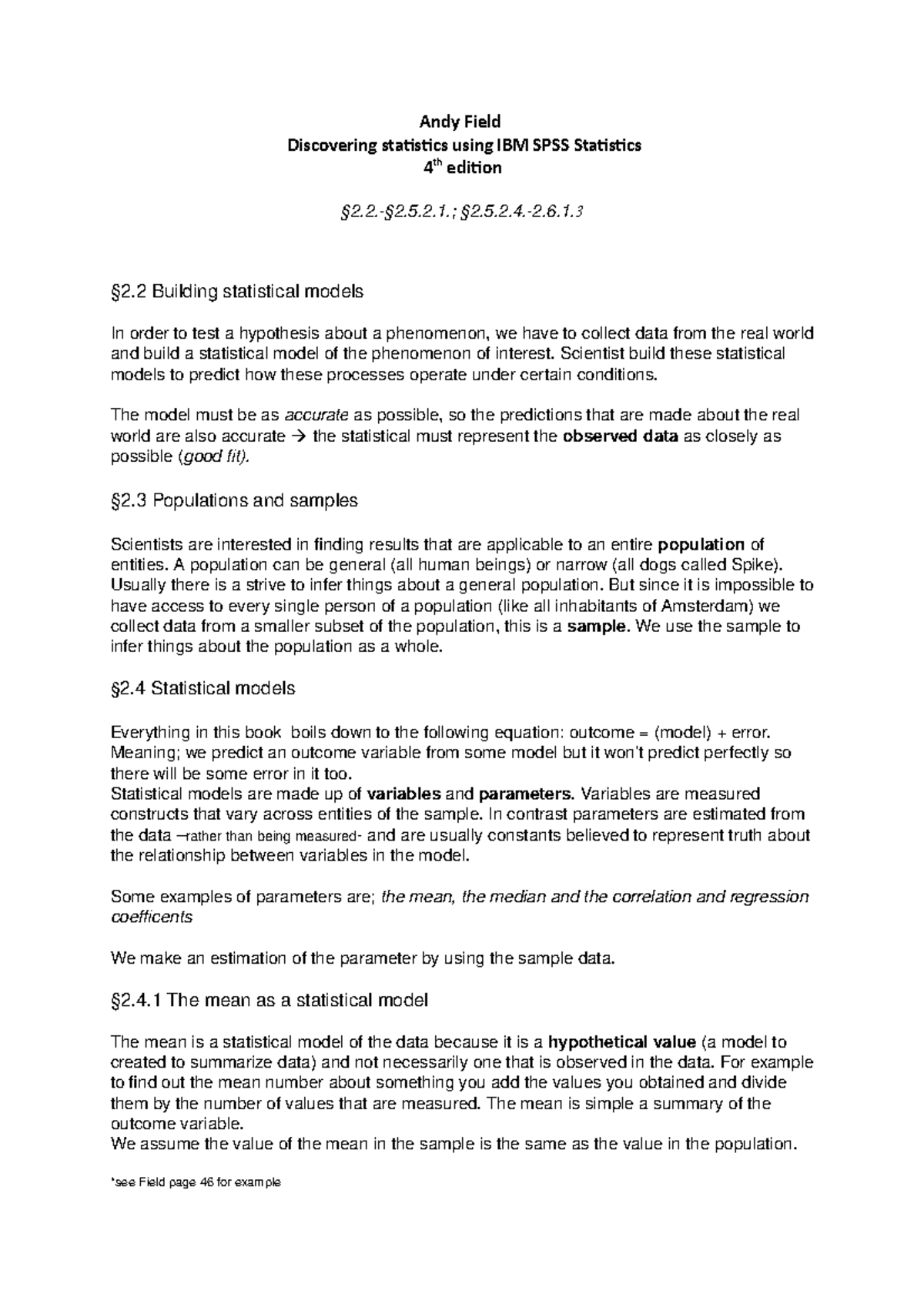 Andy Field summary - Andy Field Discovering statistics using IBM SPSS ...