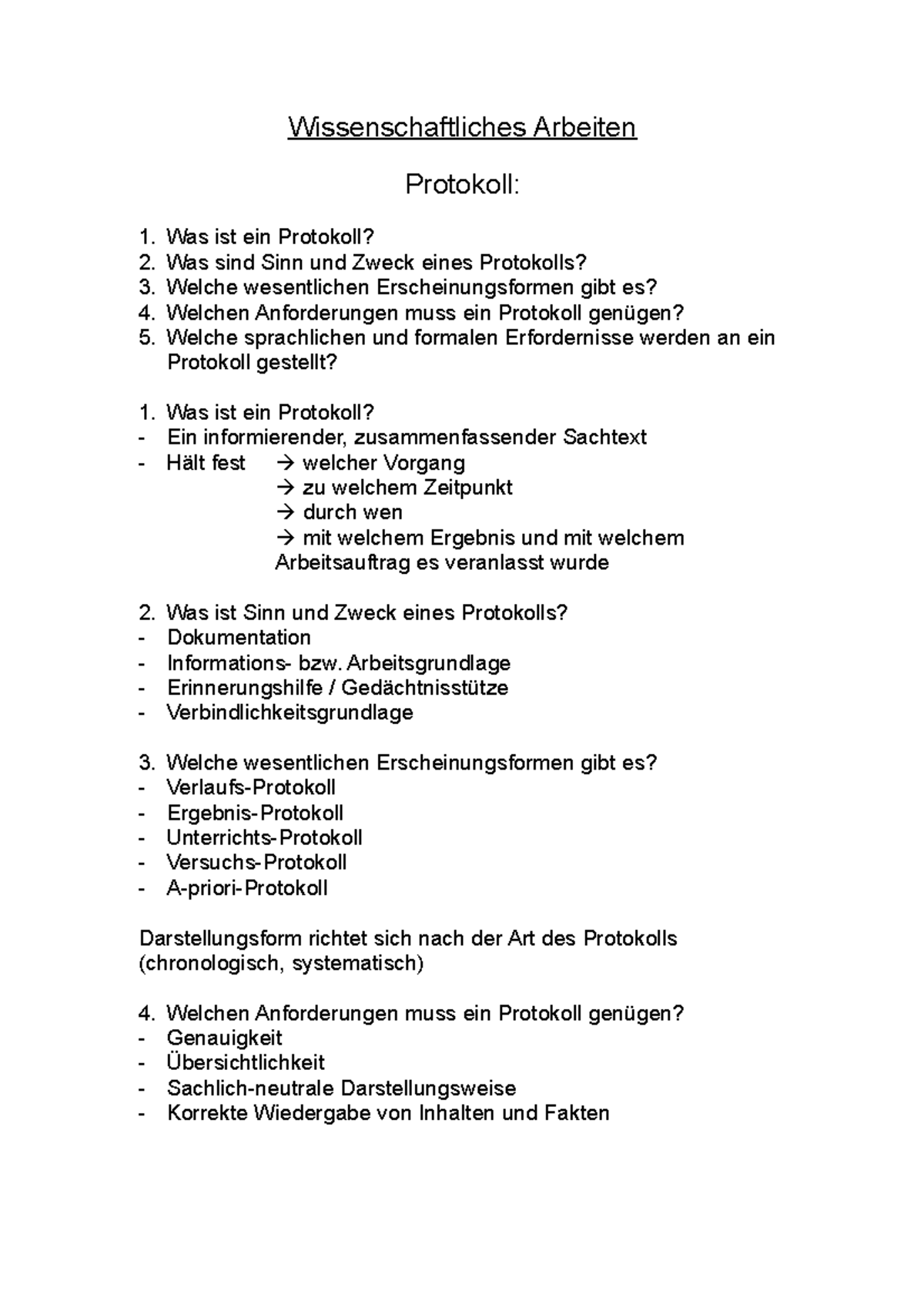 Wissenschaftliches Arbeiten - Wissenschaftliches Arbeiten Protokoll ...