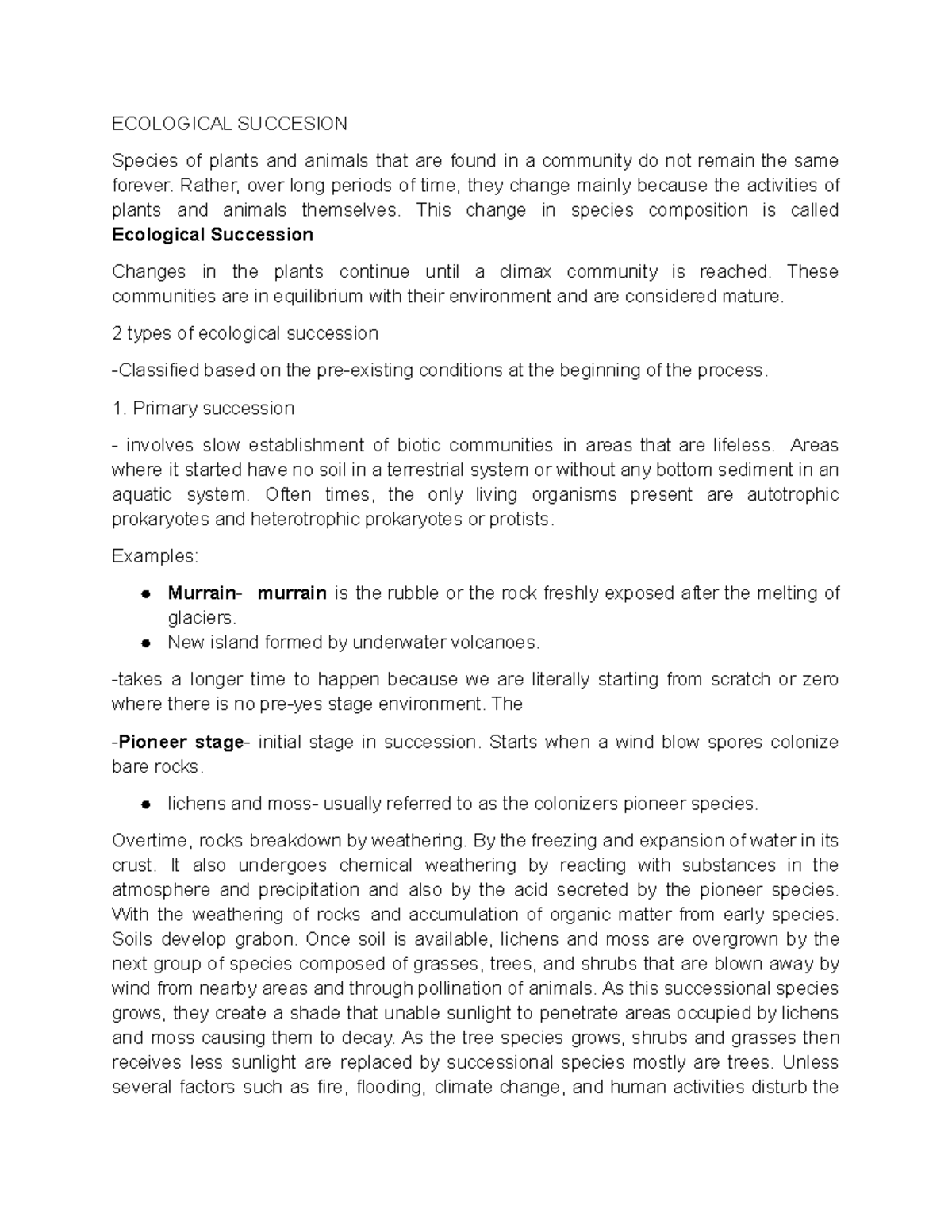 LEC-13- Ecological Succesion - ECOLOGICAL SUCCESION Species of plants ...